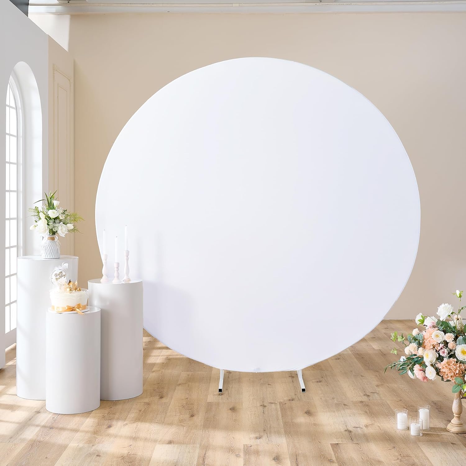 Amazon.com : gogoparti 7.2 FT Pure White Round Backdrop Cover ...
