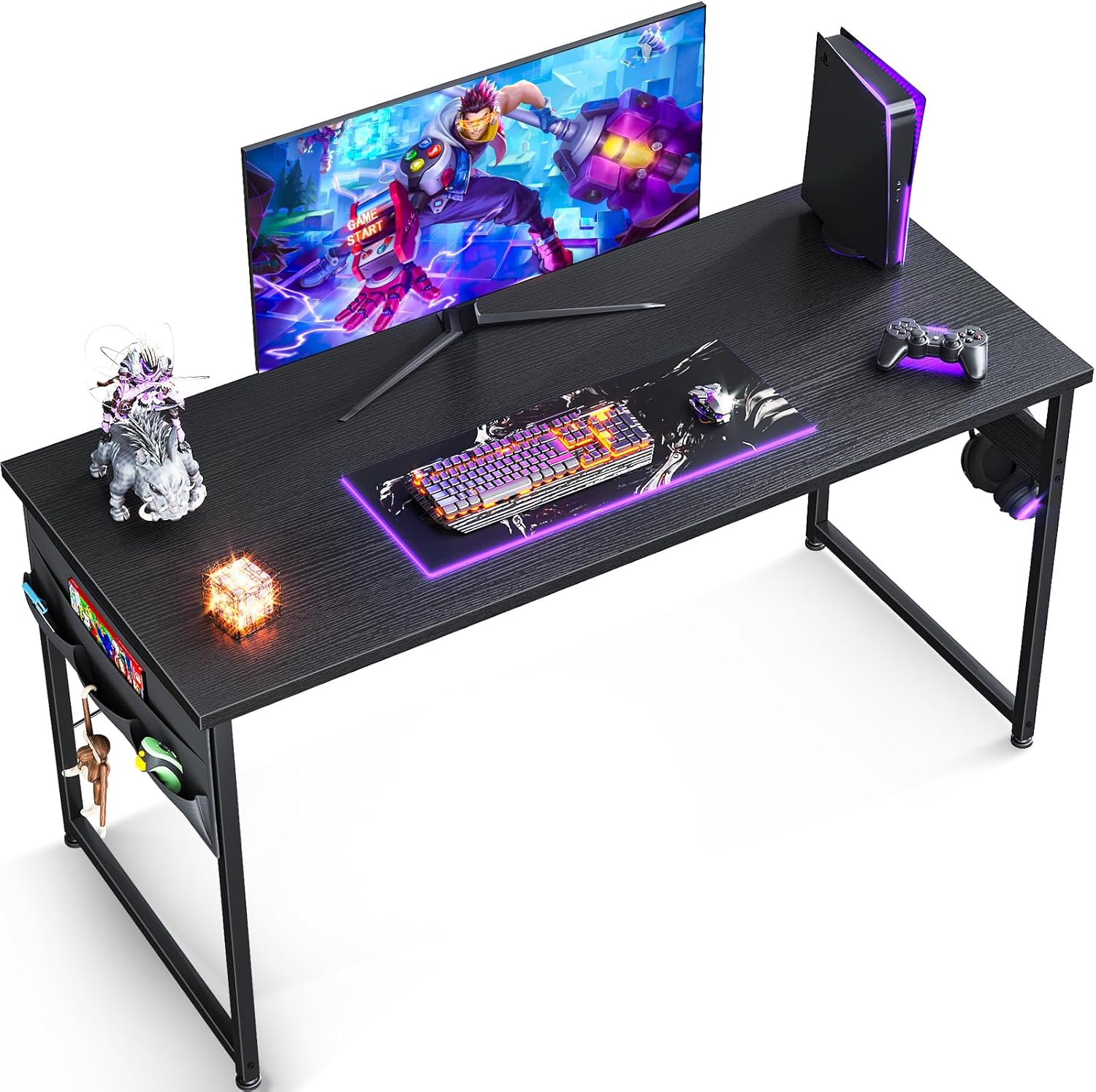 Amazon | KKL ゲーミングデスク 机 pcデスク 幅120cm 収納袋付き パソコンデスク 桌子 电脑桌 フック2個付き ワーク オフィスデスク 簡易 シンプル コンパクト 組立簡単 ...