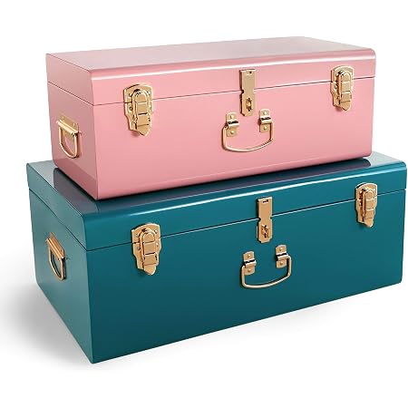 Beautify Storage Trunks Set of 2 - Mint Green & Pink Steel Storage ...