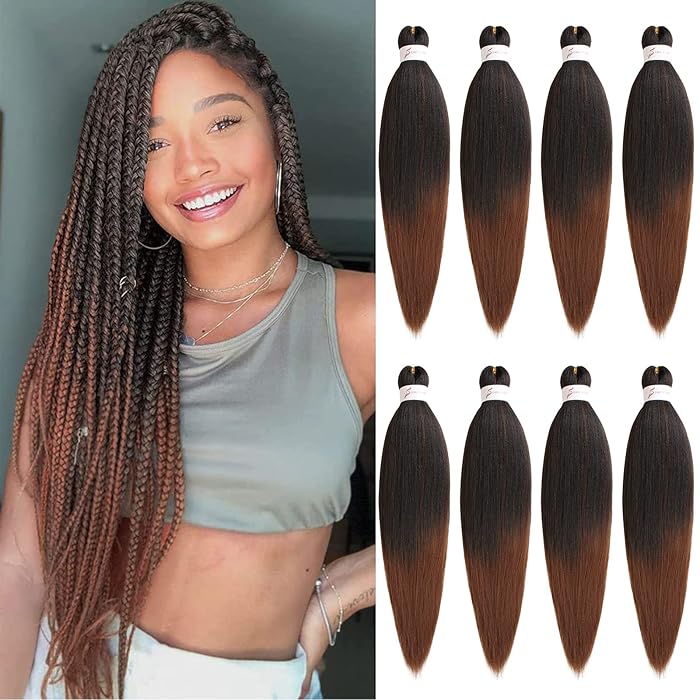 Buy Xtrend 8 Packs 26 Inch Ombre Brown EZ Braiding Hair Extensions Pre ...