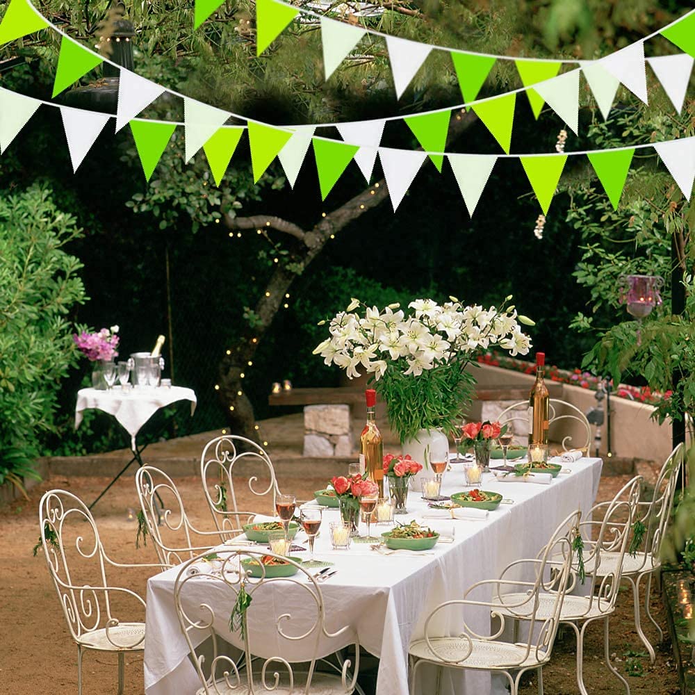 10M/32.8Ft Fabric Bunting Banner-Green White Bunting Party Decorations ...