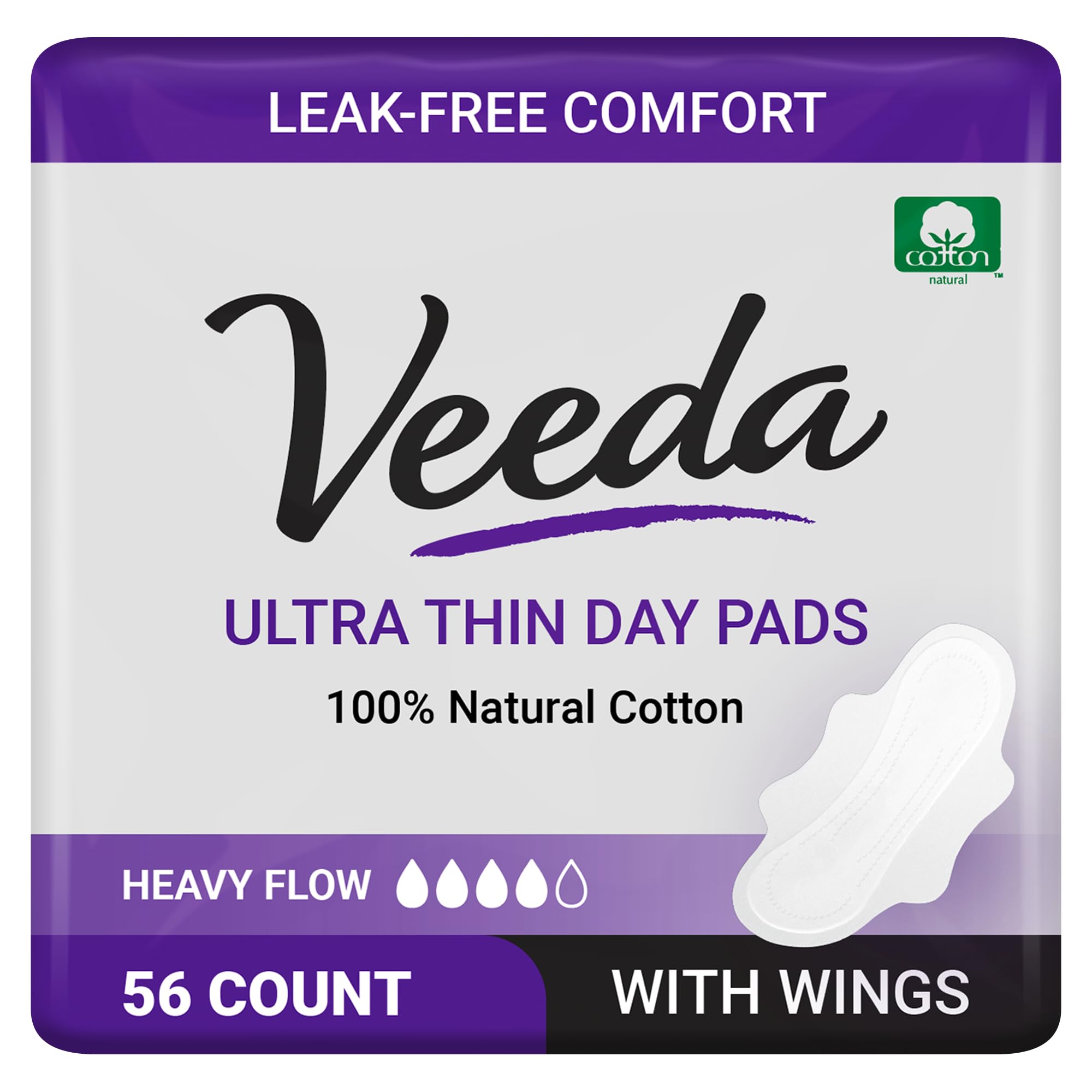 Amazon.com: Veeda Natural Cotton Day Pads for Women - Heavy Flow ...