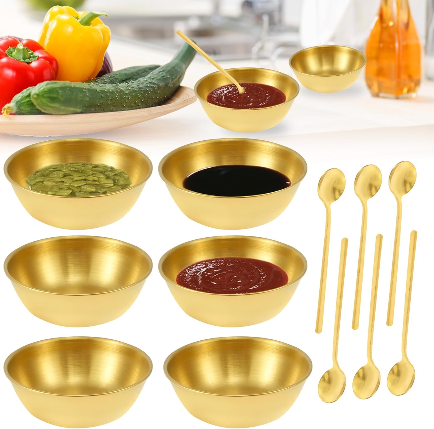 Amazon.com | 6 Pack Stainless Steel Sauce Dishes Dipping Bowls Set of 6 ...
