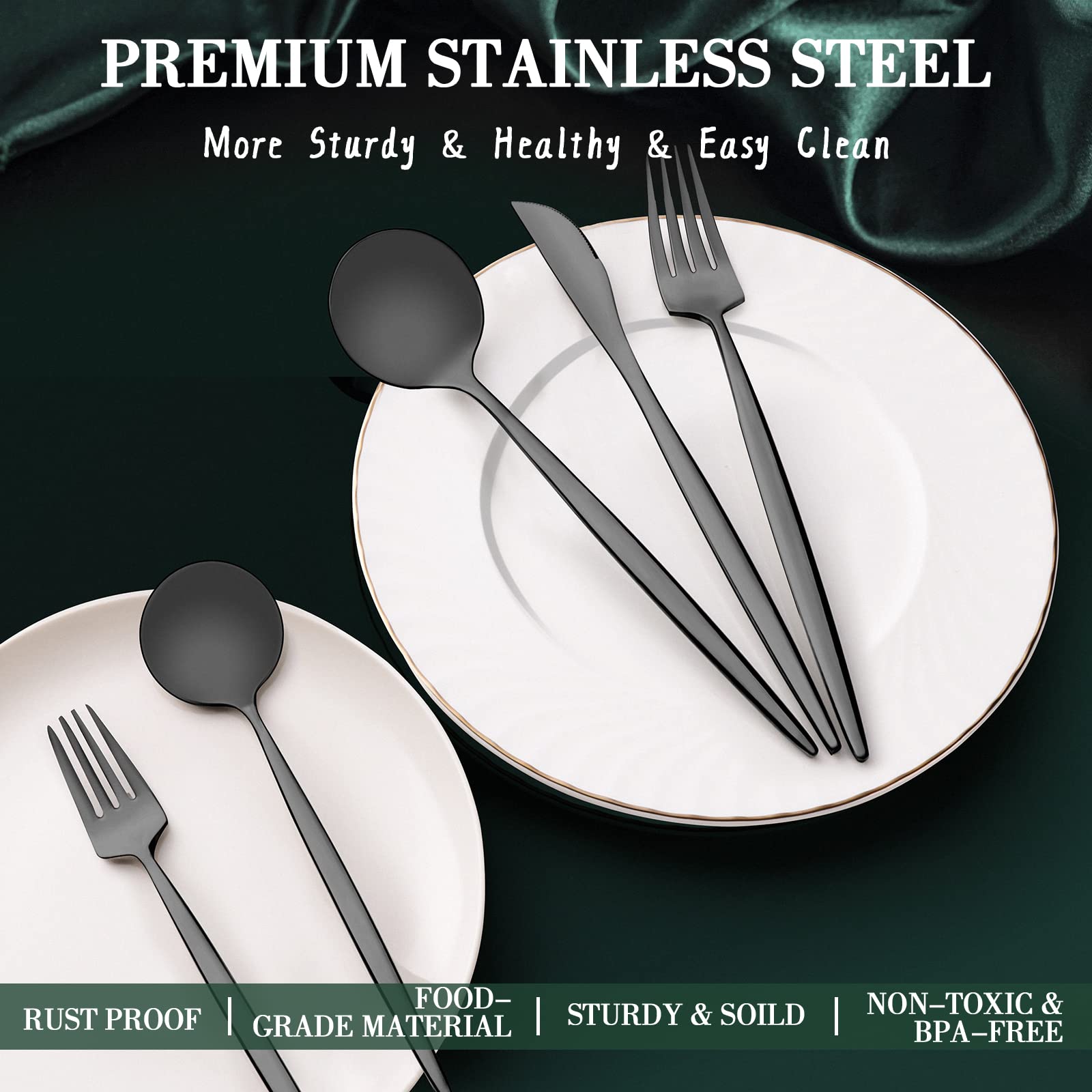 Snapklik.com : 40-Piece Matte Black Silverware Set For 8, Stainless ...