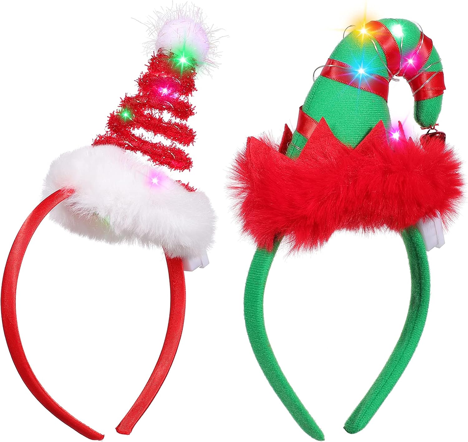 FRCOLOR Christmas Light up Headband Santa Hat Headband Christmas Heas ...