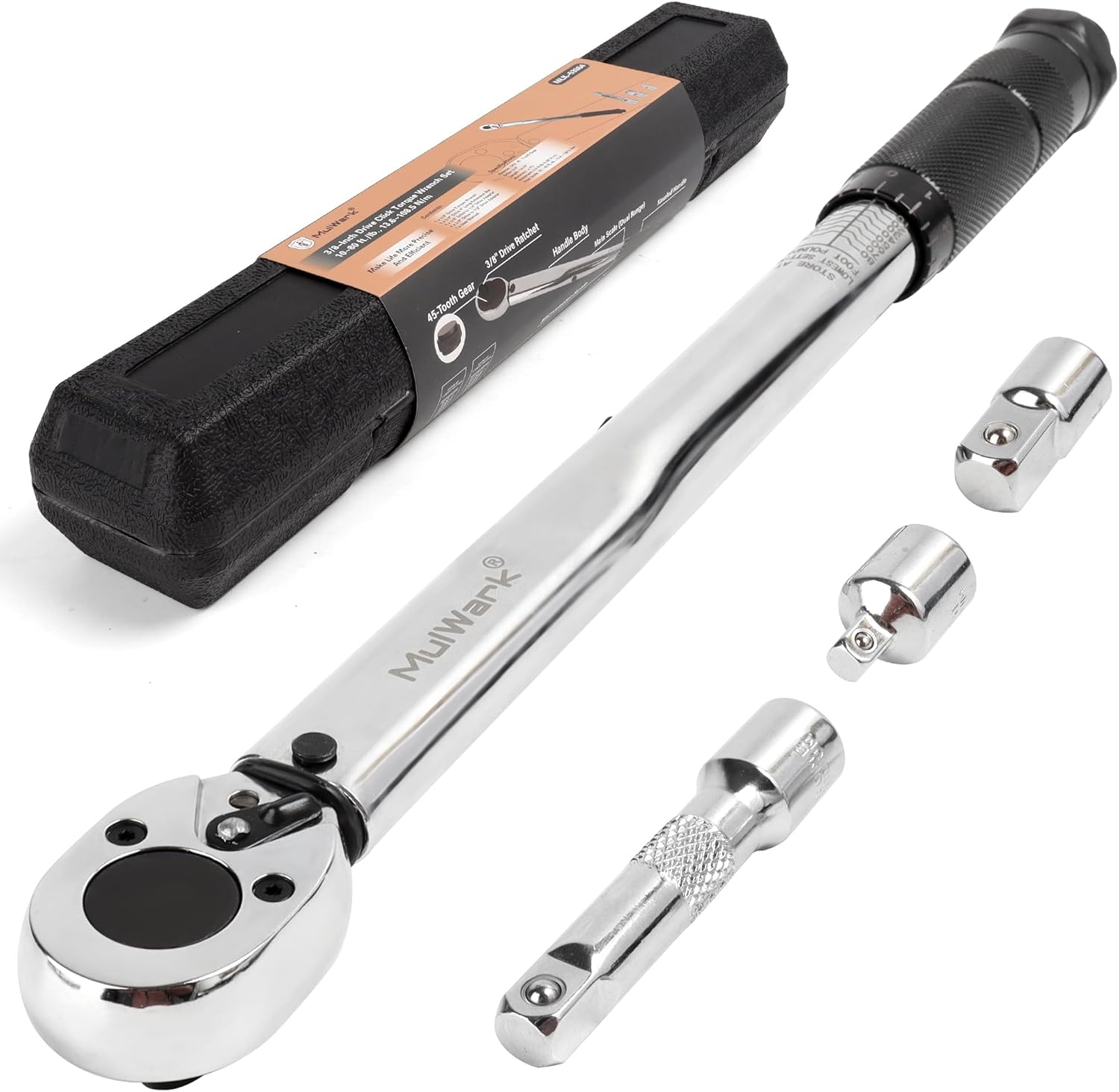 MULWARK 3/8-Inch Drive Torque Wrench 10-80 ft.lb / 13.6~108.5 Nm - Gift for Men - 4PC High ...
