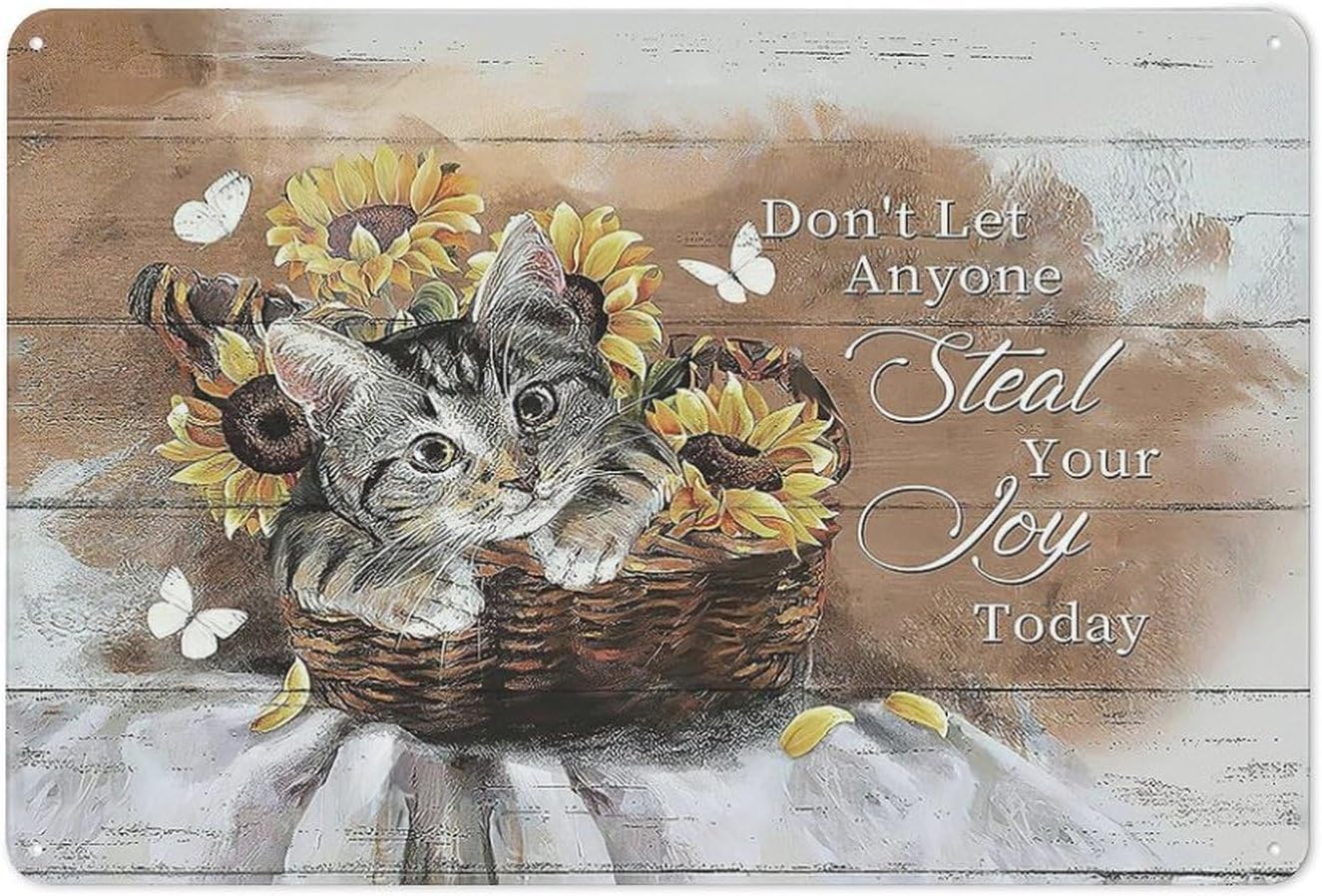 Amazon.com: FixeLLD Rustic Metal Tin Sign Cat Sunflower Butterfly Wall ...