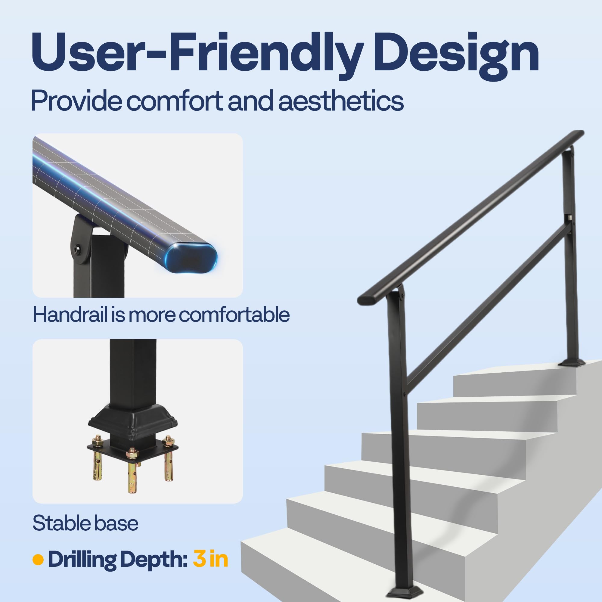 Snapklik.com : 2-Pack 6 Step Hand Rails For Outdoor Steps, Galvanized ...