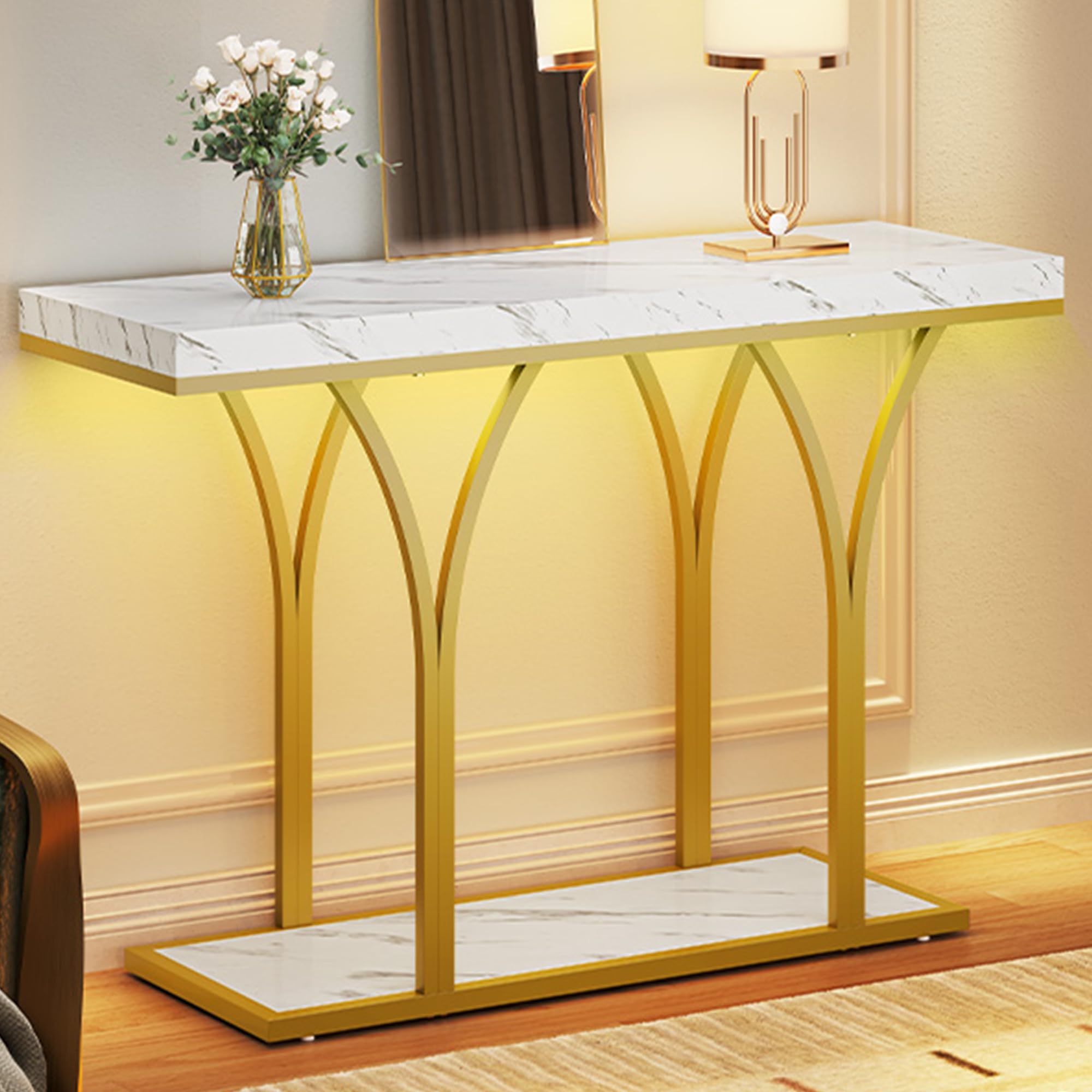 YITAHOME Gold Console Table Entryway with Led Light, White and Gold ...