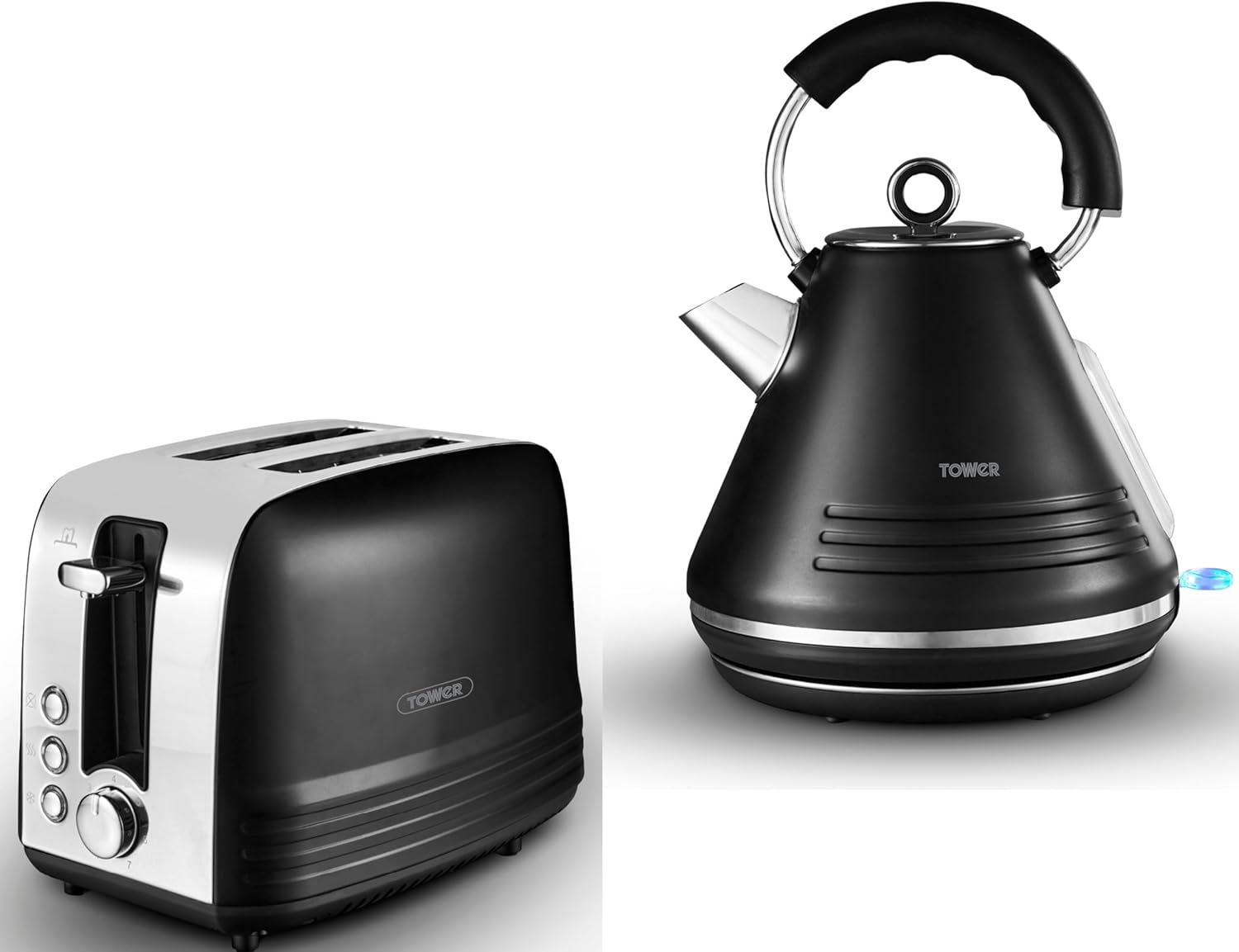 Tower Ash Black 1.7L 3KW Pyramid Kettle & 2 Slice Toaster. Contemporary ...