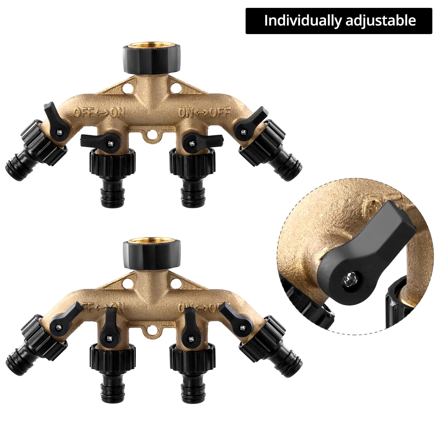 QWORK 4-Way Tap Splitter, G3/4 Brass Tap Splitter, Garden Hose Splitter ...