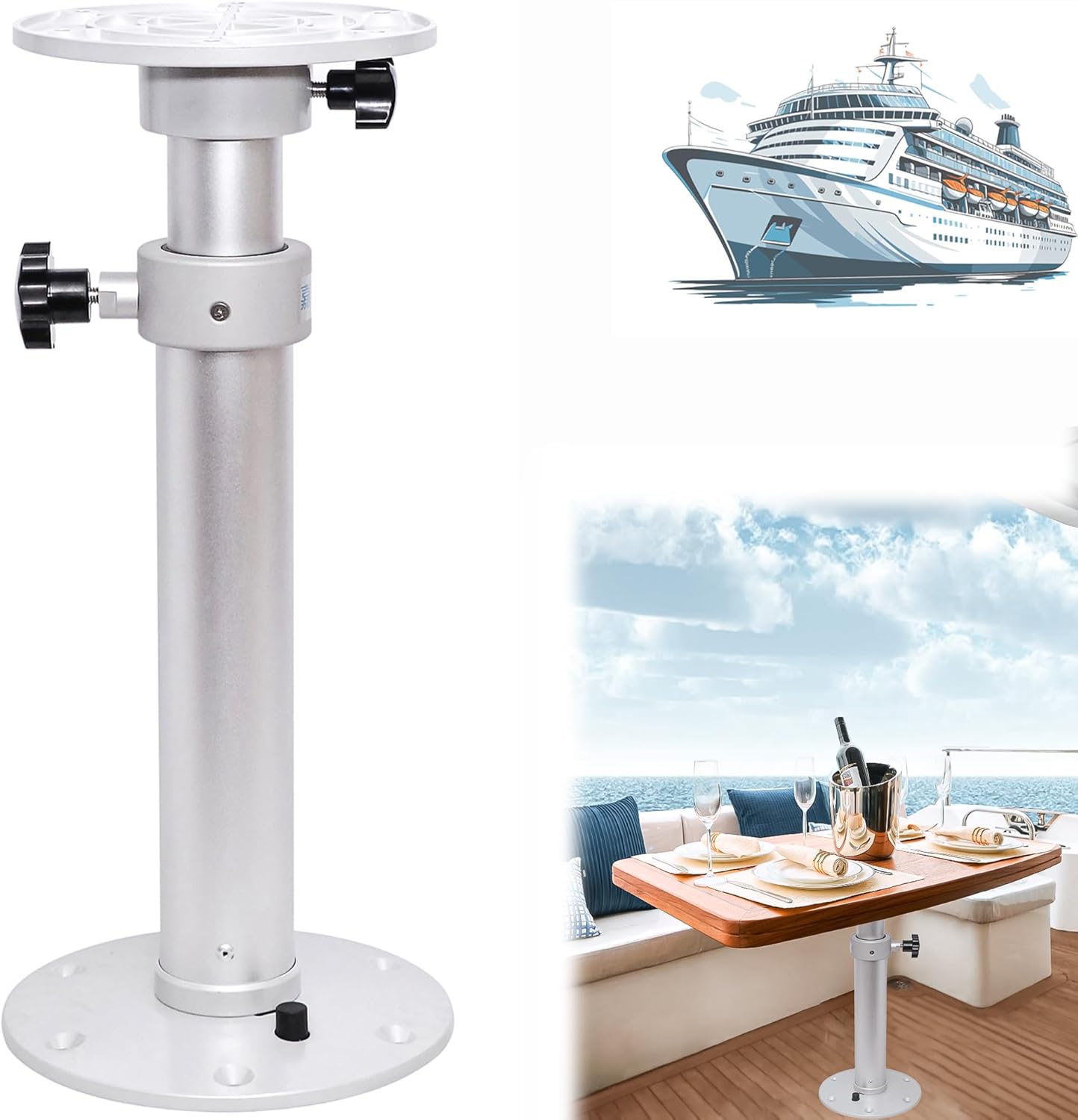 HWHongRV Upgraded Boat Table Pedestal, Detachable Adjustable Aluminum ...