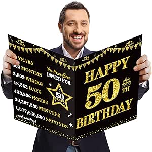 Amazon.com : Large 50th Birthday Card With Envelope, Jumbo 50 Birthday Guest Book Greeting Cards ...