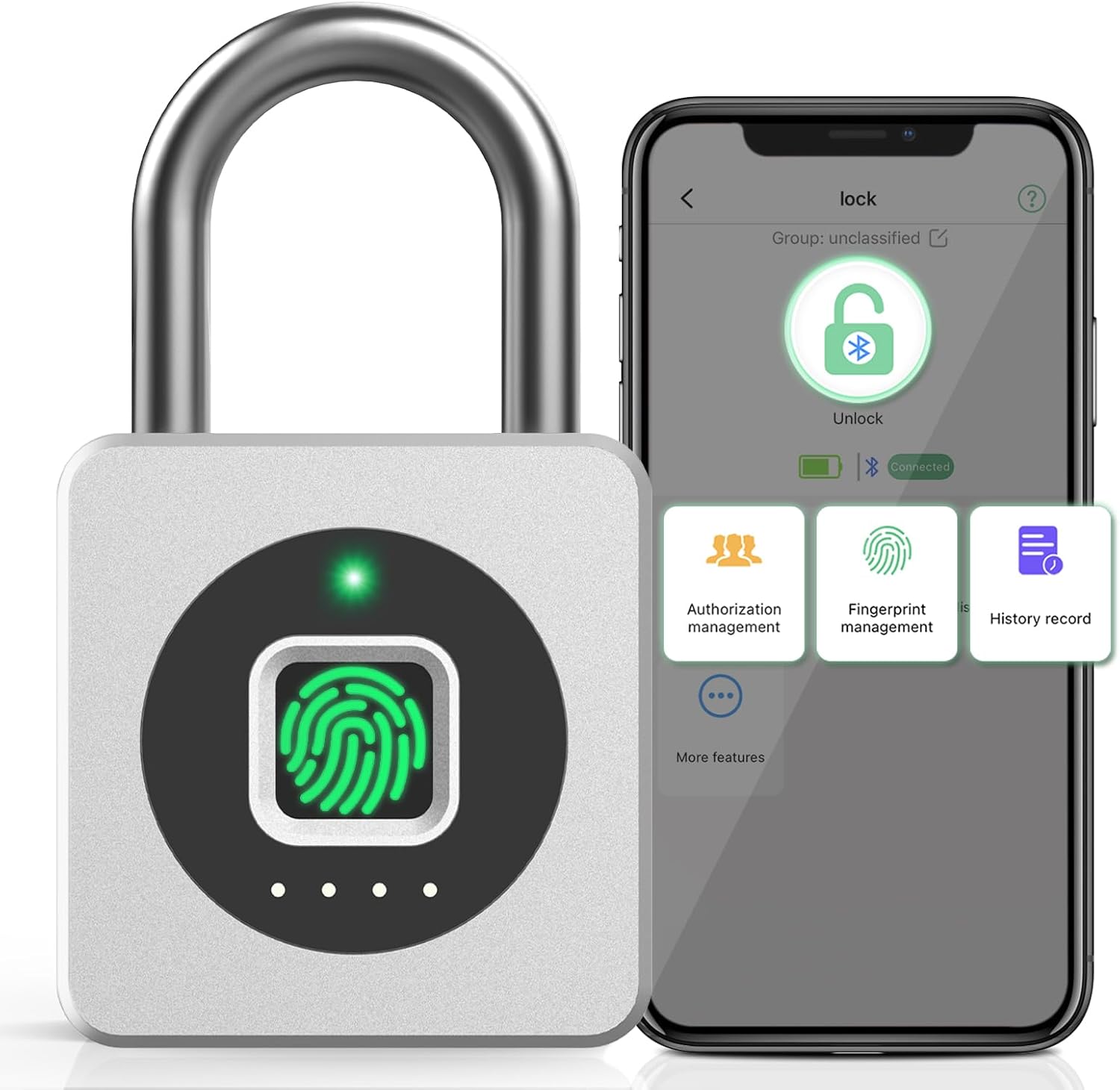 Pothunder Fingerprint Padlock with APP, Keyless Biometric Lock, Smart ...