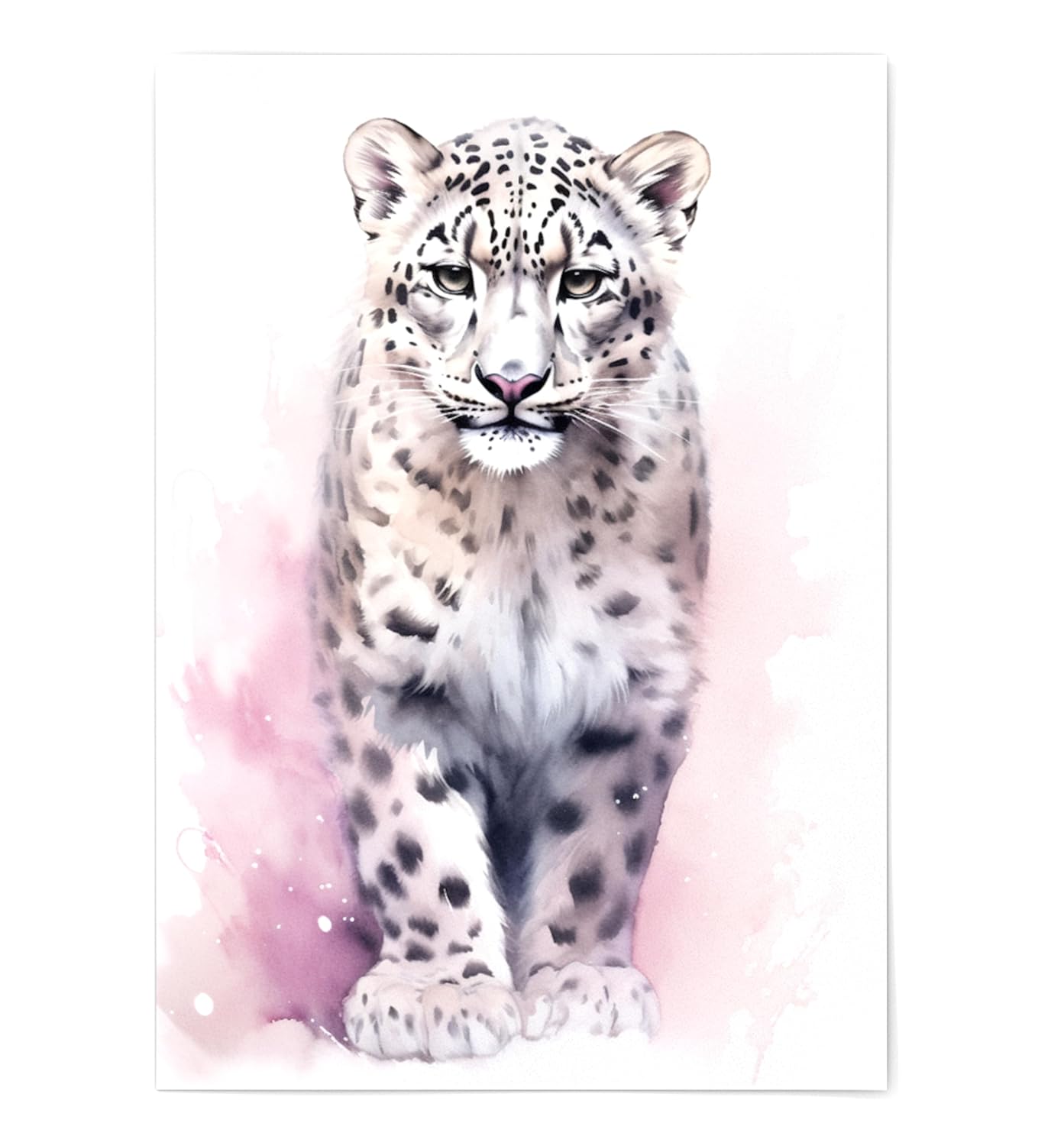 Amazon.com: Watercolor Snow Leopard Wall Art Print Unframed - Snow ...