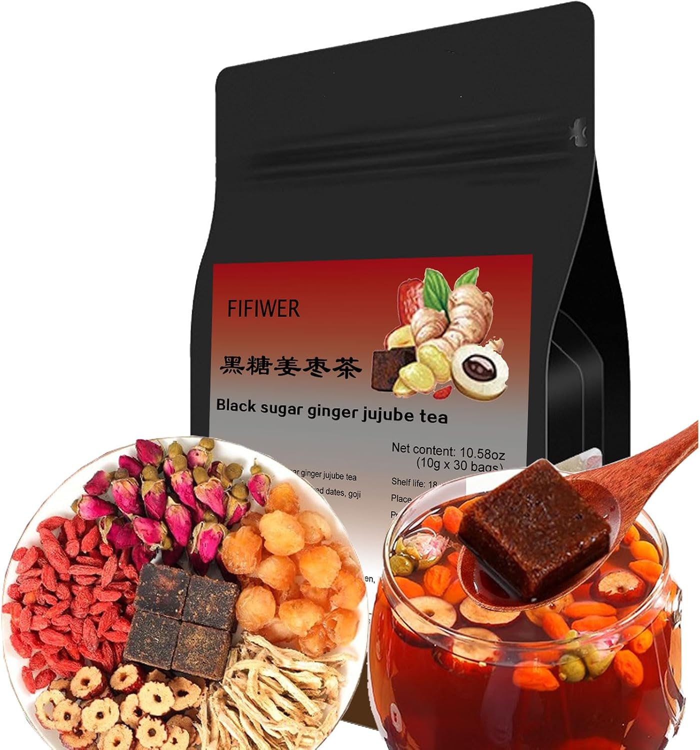 Black sugar ginger tea, independent triangular bag, red dates, cinnamon ...