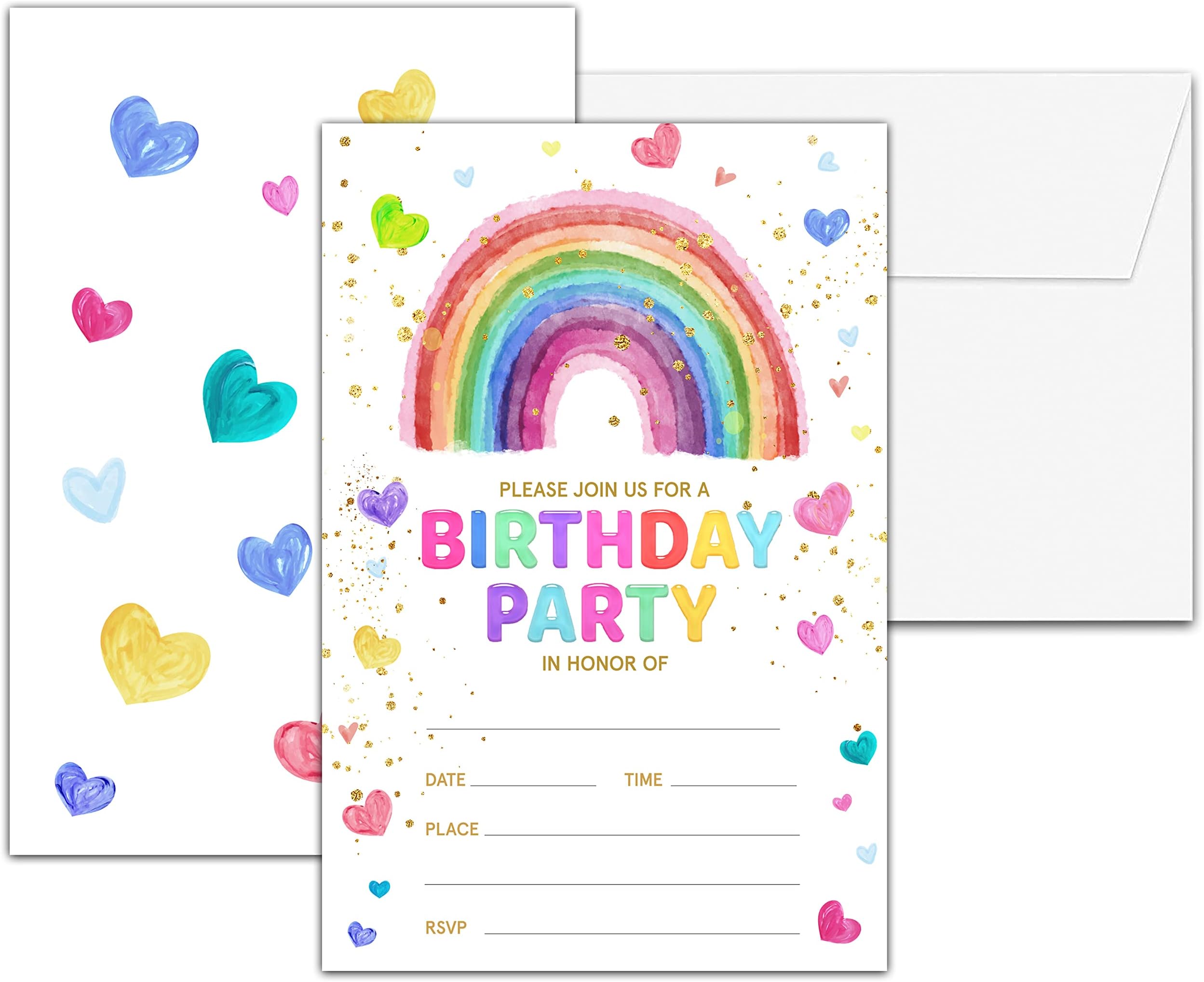 Amazon.com : Chuxvon Birthday Party Invitations, Rainbow Heart Birthday ...