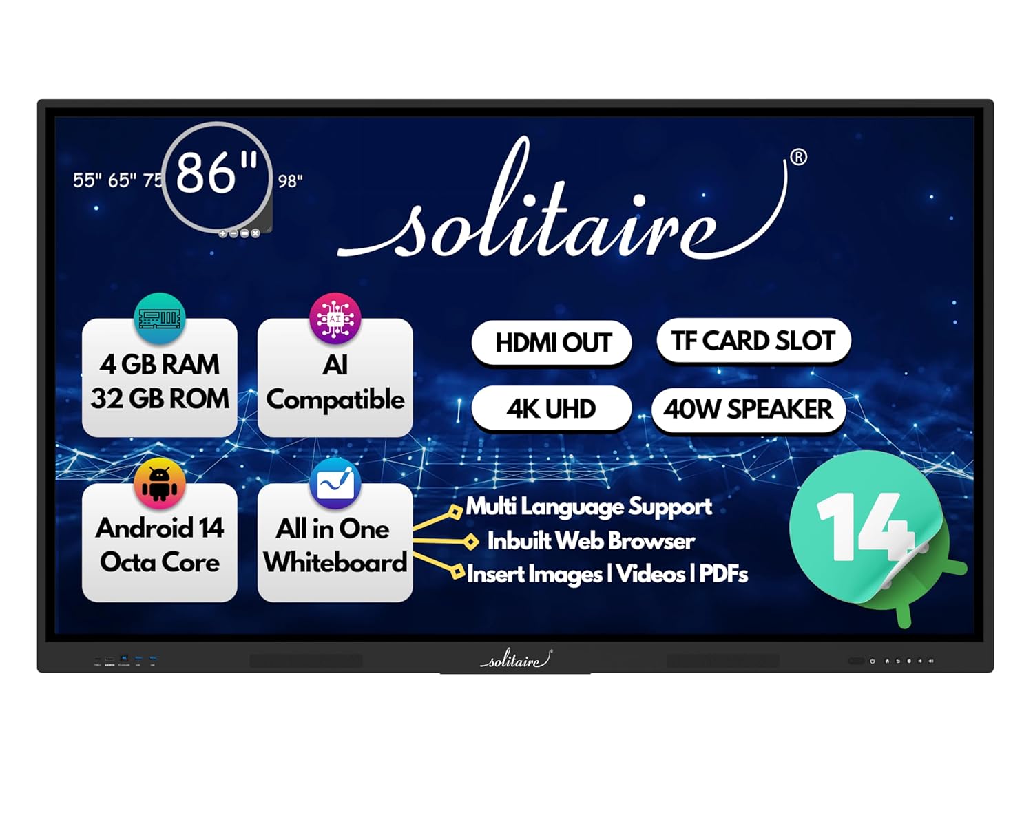 Solitaire 86-inch Interactive Flat Panel Display | 4K UHD |Multi Touch ...