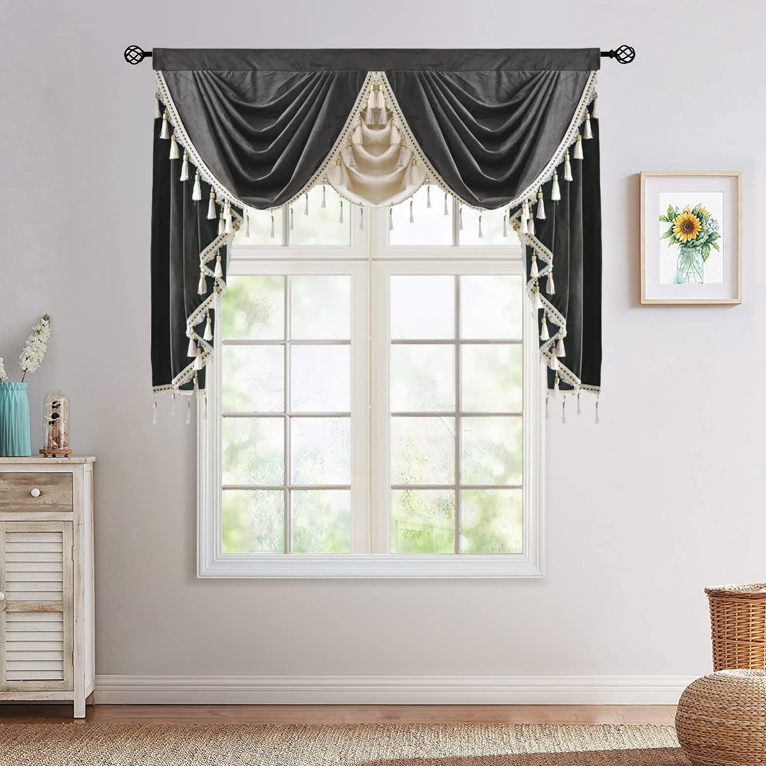 Amazon.com: AiDamai Luxury Soft Velvet Swags Waterfall Valance for ...