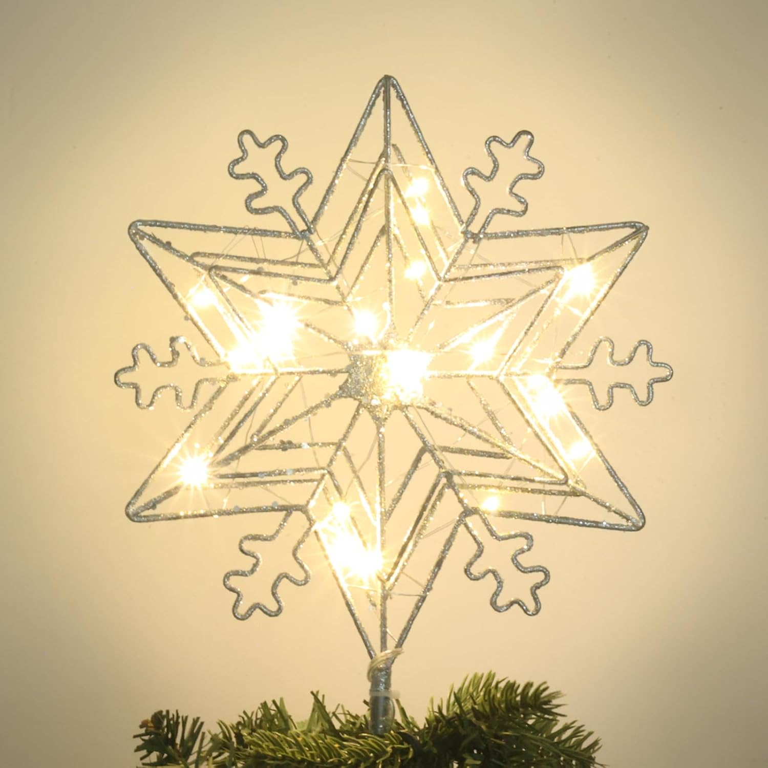 Amazon.com: Christmas Tree Topper, PHITRIC 10 Inches Silver Snow ...