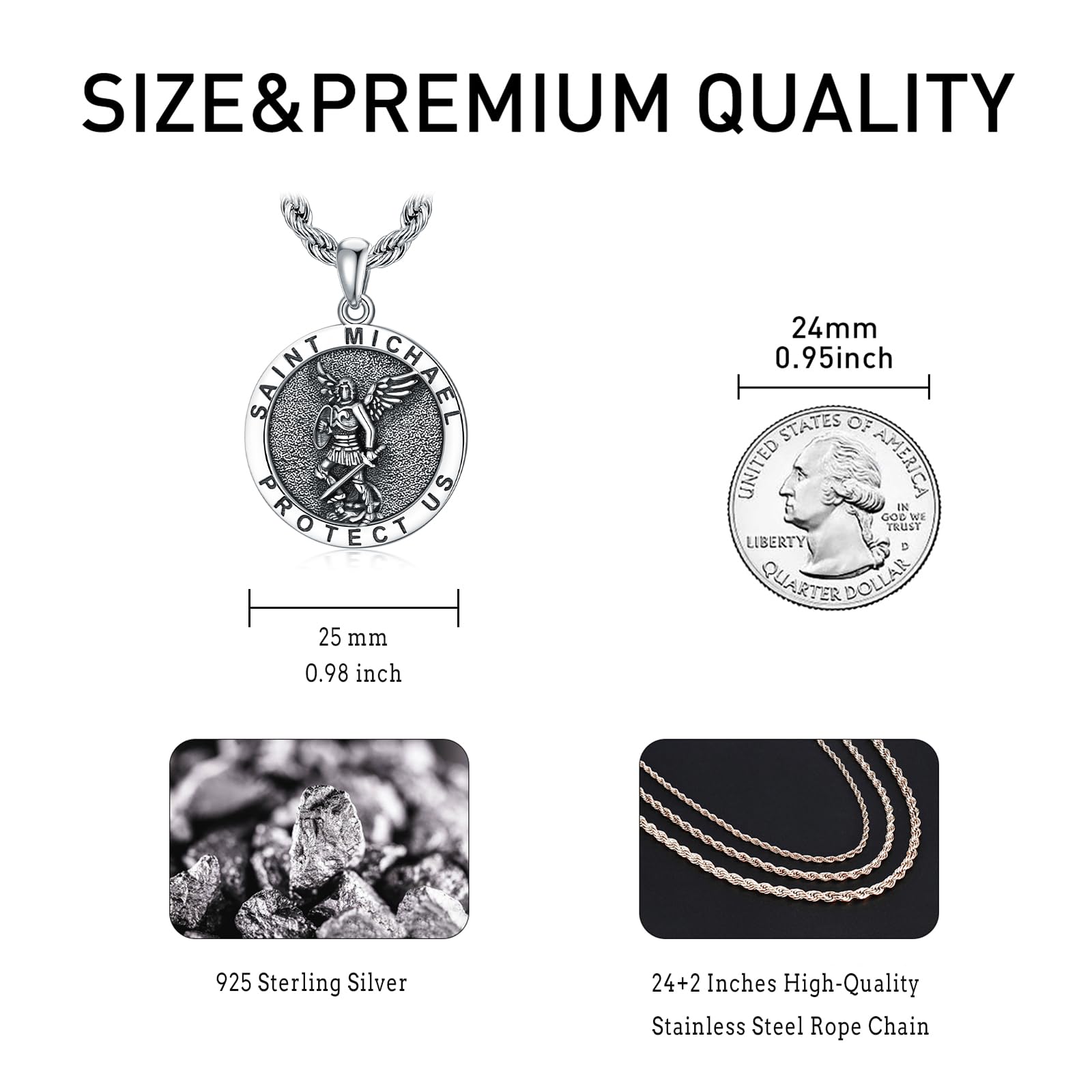 Snapklik.com : St Michael Necklace For Men Sterling Silver Saint ...