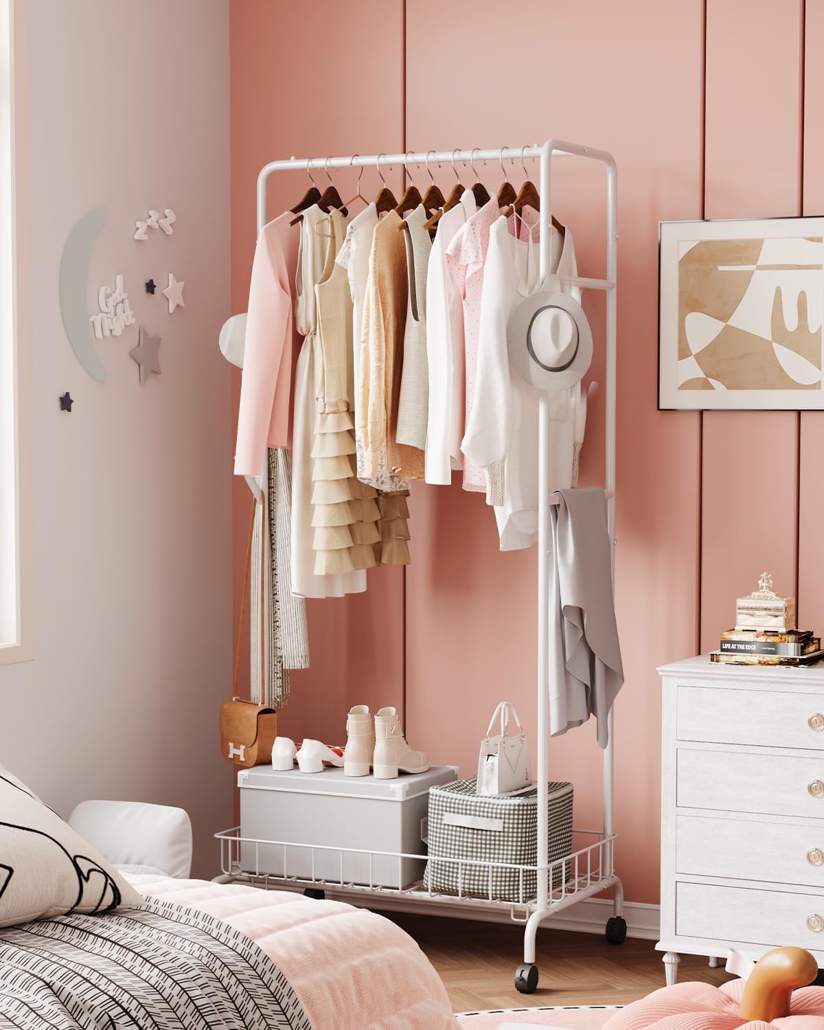 Amazon.com: MOYIPIN Double Rods Clothing Rack with Wheels,Clothing Rack ...