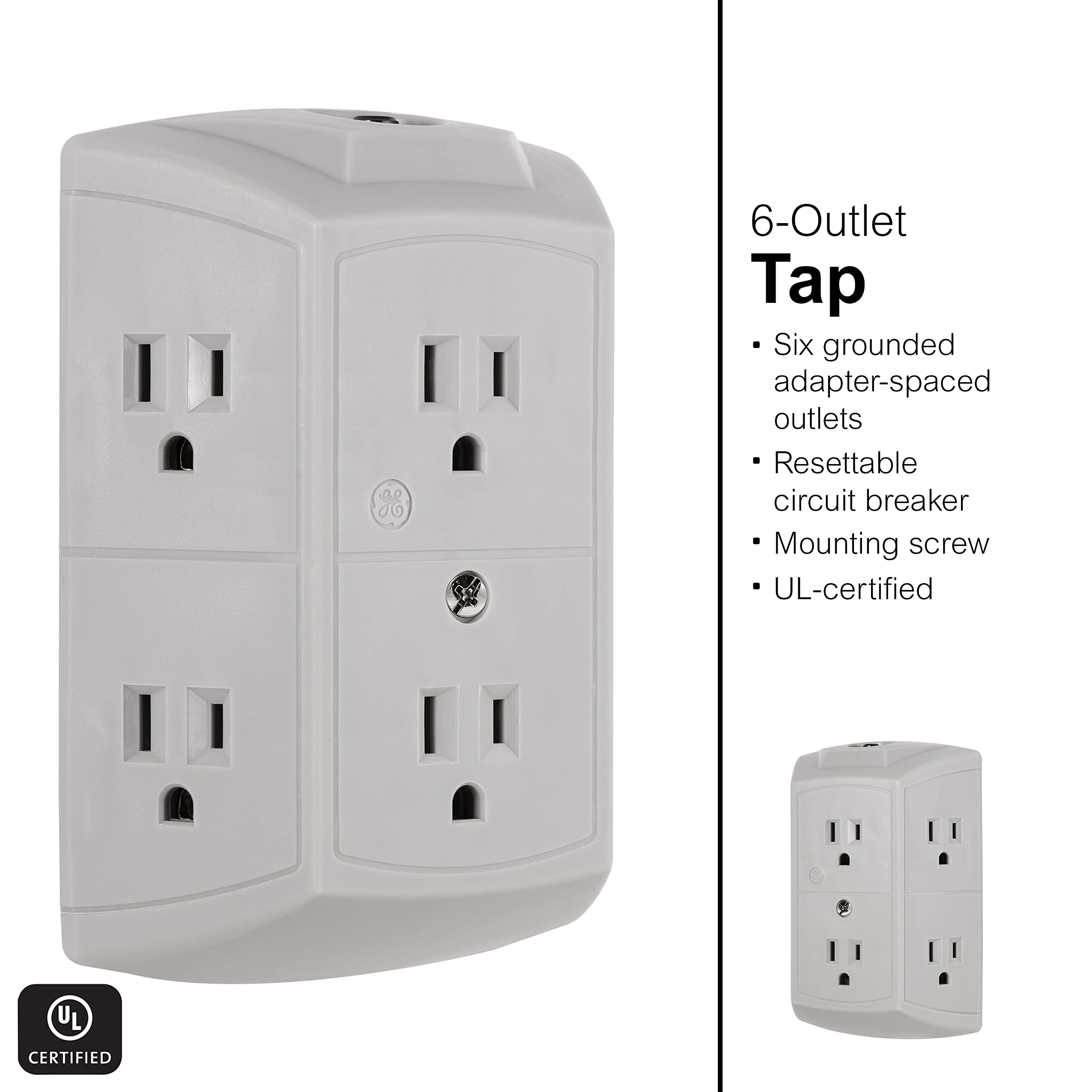 Snapklik.com : 6-Outlet Extender, 2 Pack, Grounded Wall Tap, Reset ...