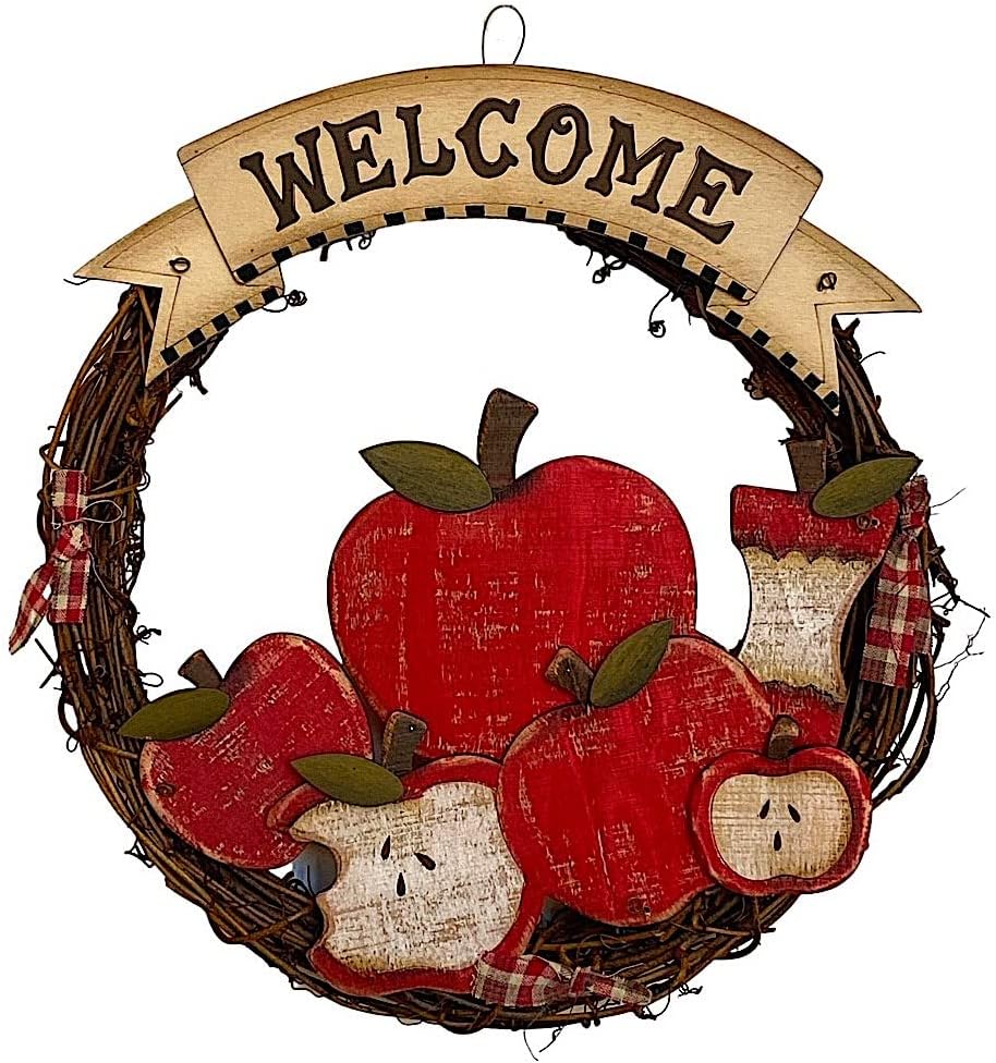Amazon.com: Apple Welcome Wall Door Room Decor Hanging Wooden Art Home ...