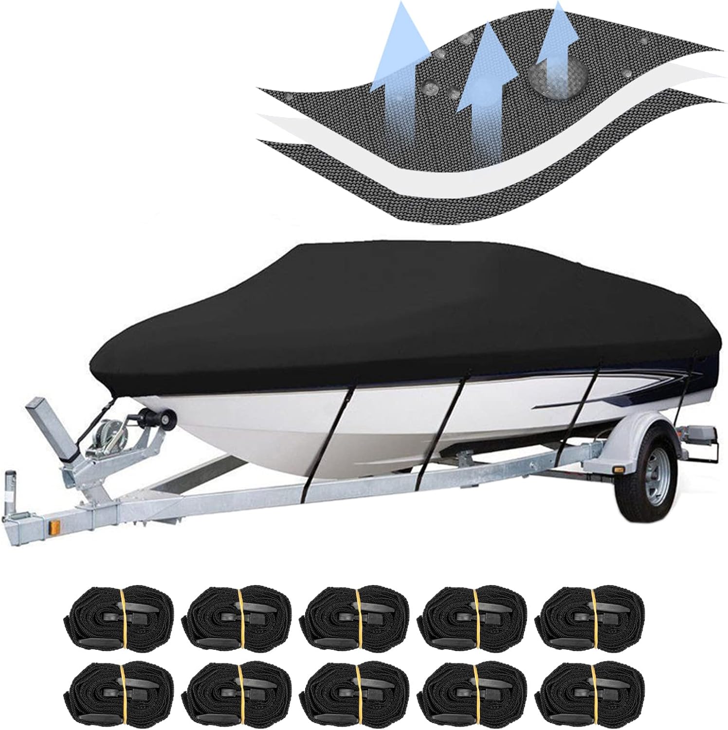 Amazon.com: Heavy Duty 600D Boat Cover 20'- 22', Trailerable Waterproof ...