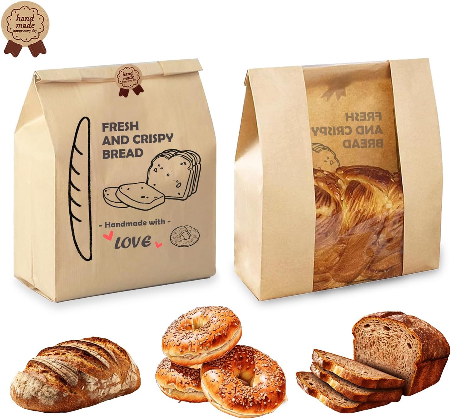 Amazon.com: DVKKHD 50 PCS Kraft Paper Bread Bags for Homemade Bread ...
