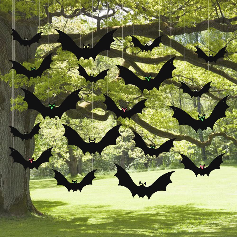 (18 Pcs) Hanging Bats Halloween Decoration Outside, Large Flying ...