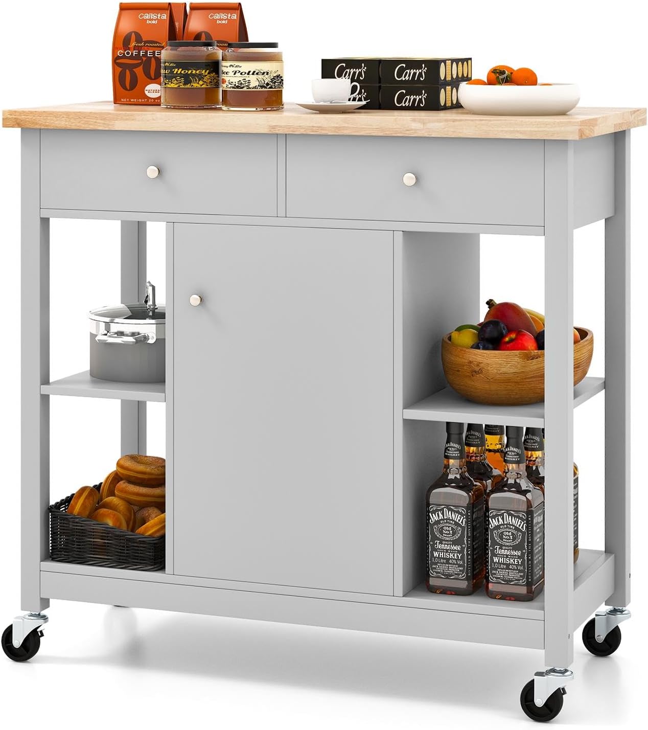 TANGZON Kitchen Island on Wheels, Rolling Kitchen Storage Trolley with ...