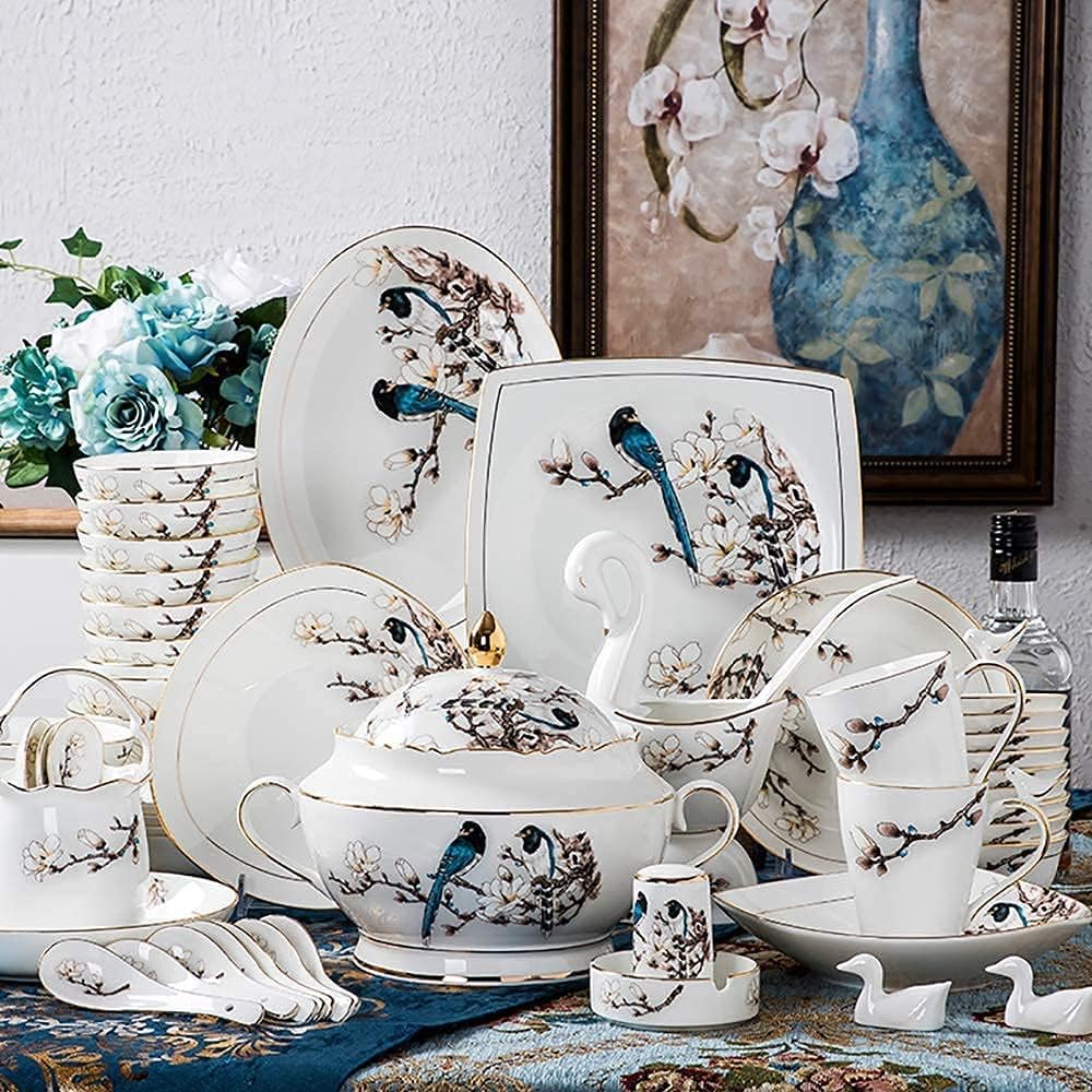 Amazon.com | ZBYMLHLS 60 Pieces Bone China Dinnerware Set, Fine ...