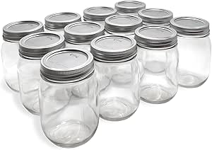 Amazon.com: 12 Pack Regular Mouth Mason Jars 16 Oz Jar with Airtight Lids Glass Jars with Silver ...