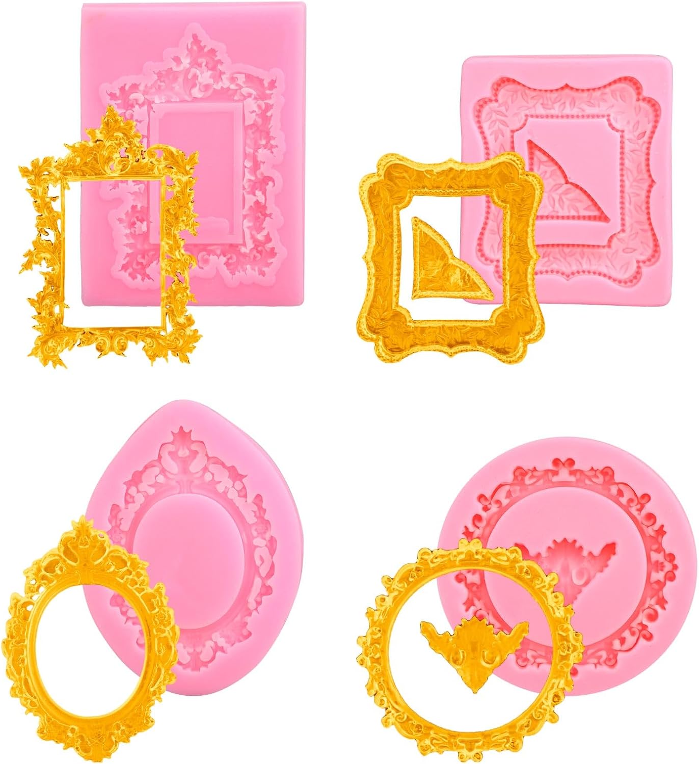 Amazon.com: lasuroa 4pcs Silicone Frame Molds, Pink Picture Fondant ...