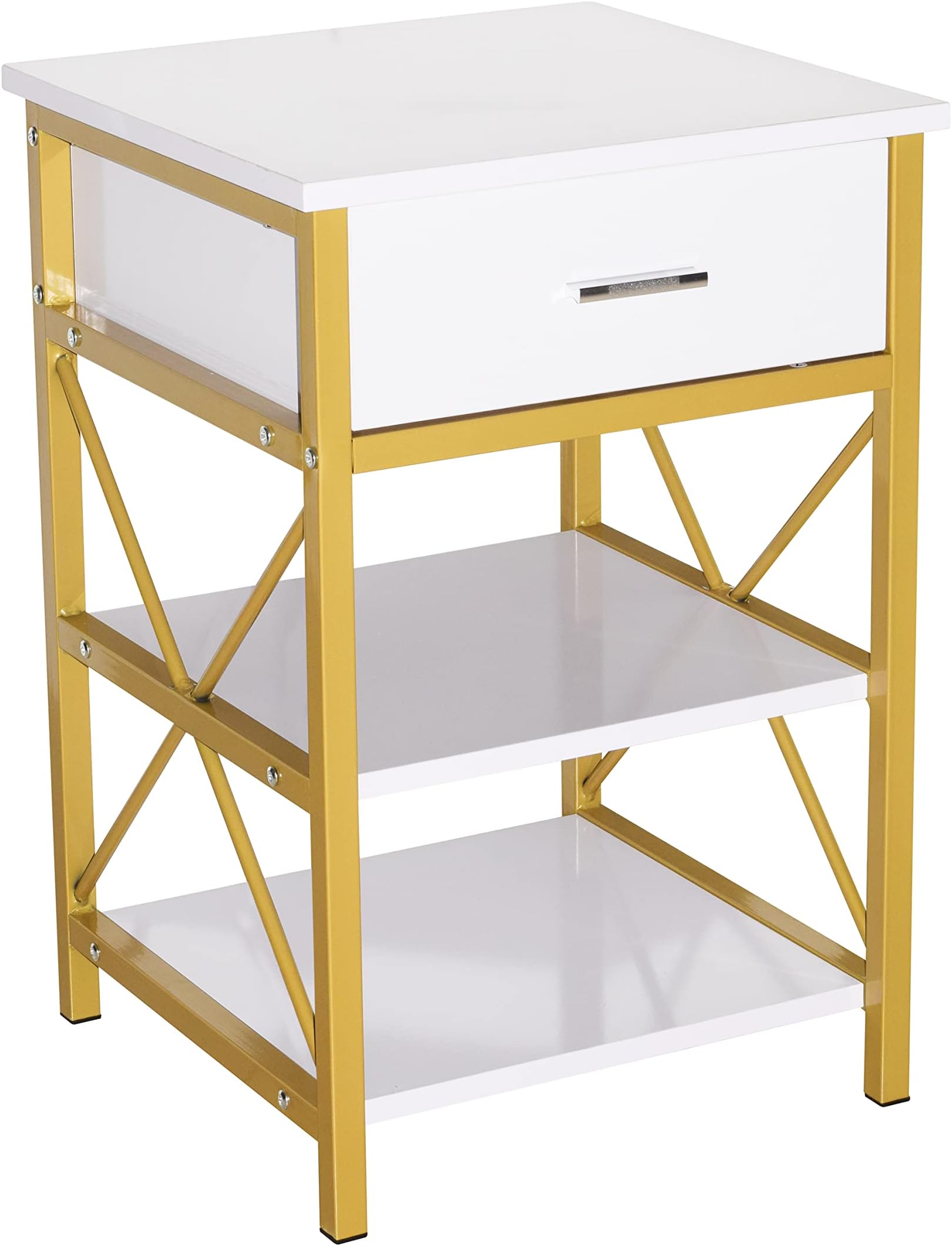 Amazon.com: RAAMZO 3-Tier White and Gold Finish X-Design Nightstand ...