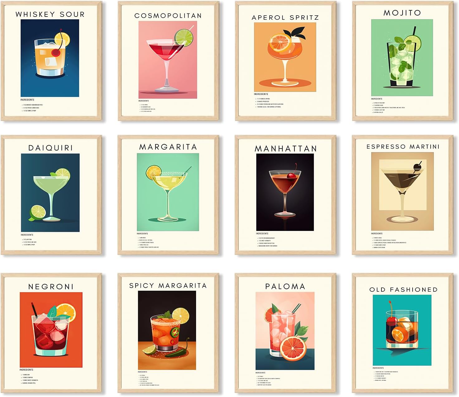 Amazon.com: Retro Cocktail Poster Bar Wall Art, Classic Cocktail Wall ...