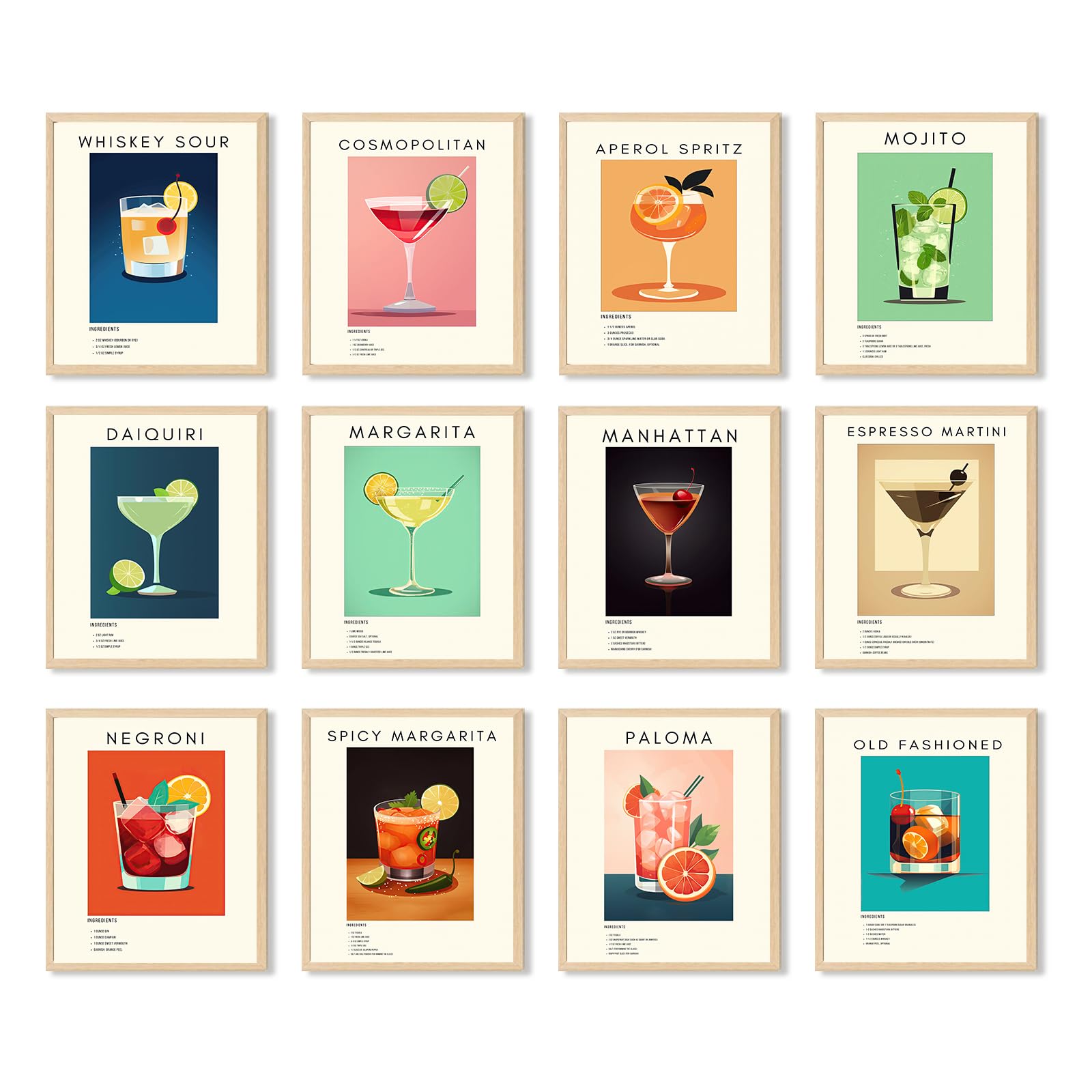 Amazon.com: Retro Cocktail Poster Bar Wall Art, Classic Cocktail Wall ...