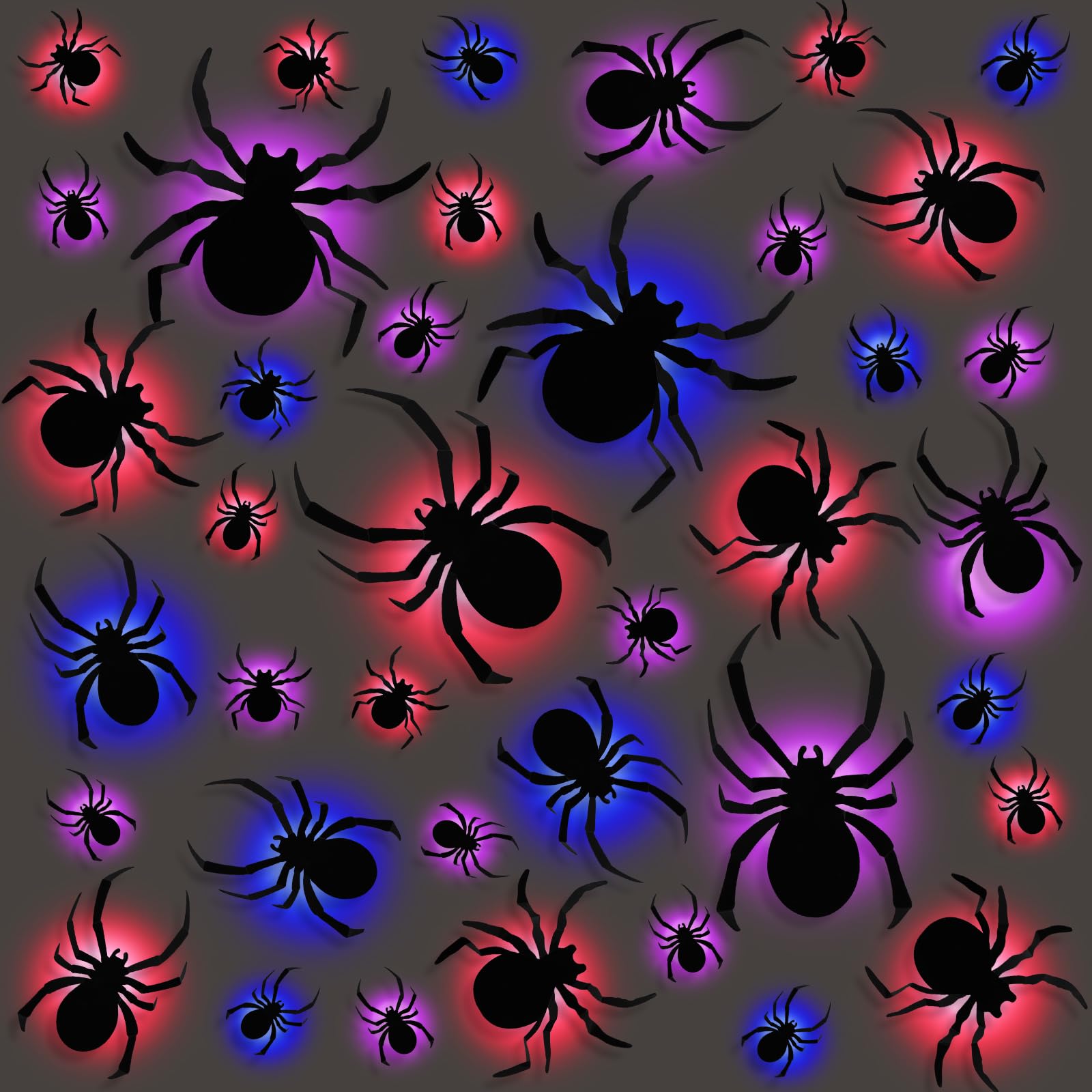 LOYIM Halloween Decoration LED Spider Lights 8 Sizes 3D Spider Stickers ...