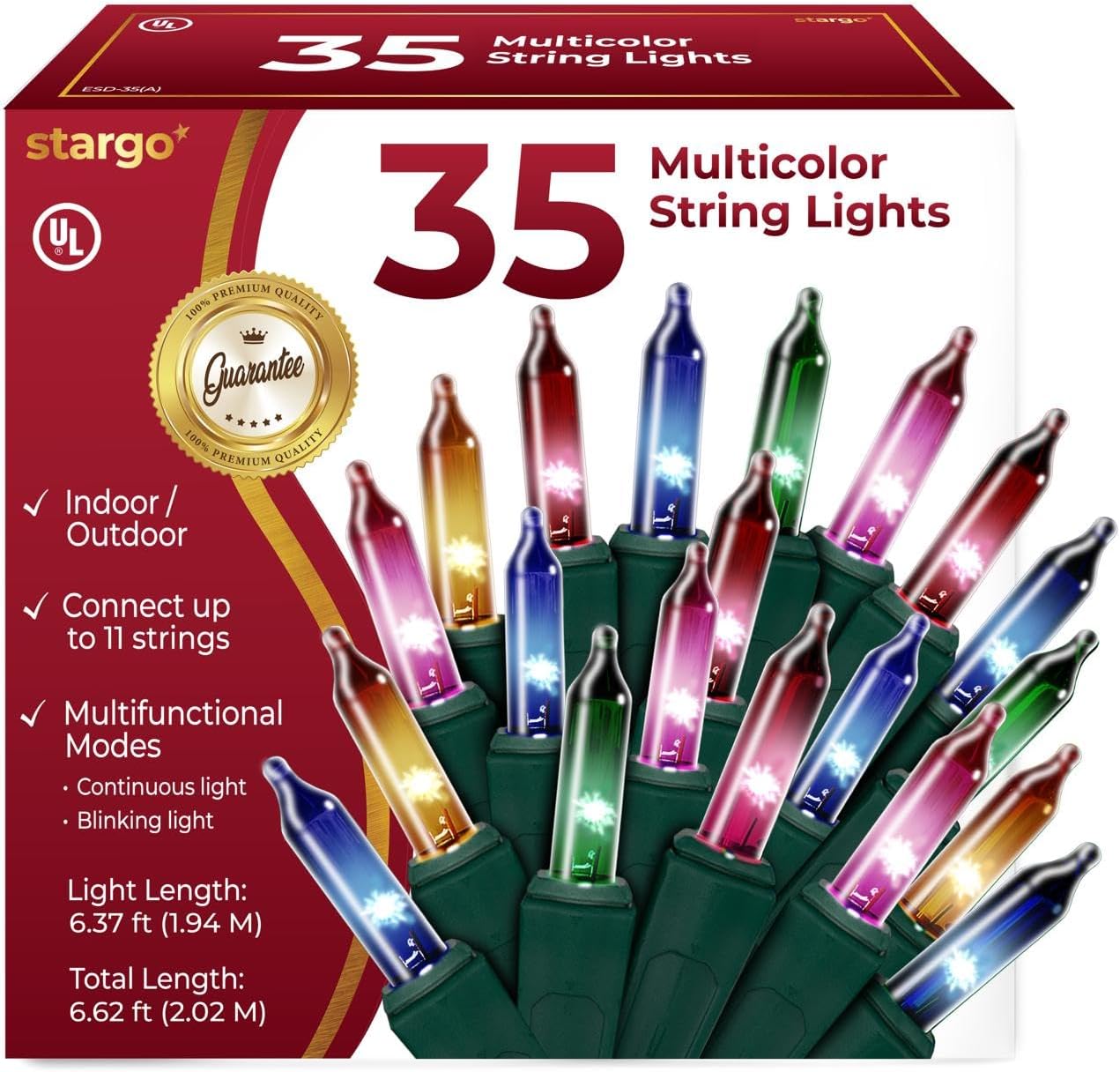 Amazon.com: Warm Multi Color Christmas Lights - 6.3 ft String of 35 ...