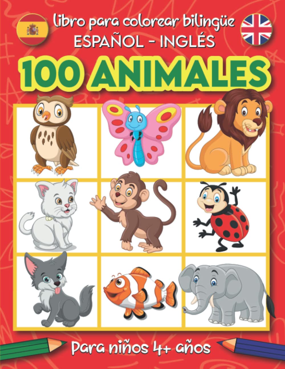 100 Animales Libro Para Colorear Bilingüe: Libro Educativo para ...