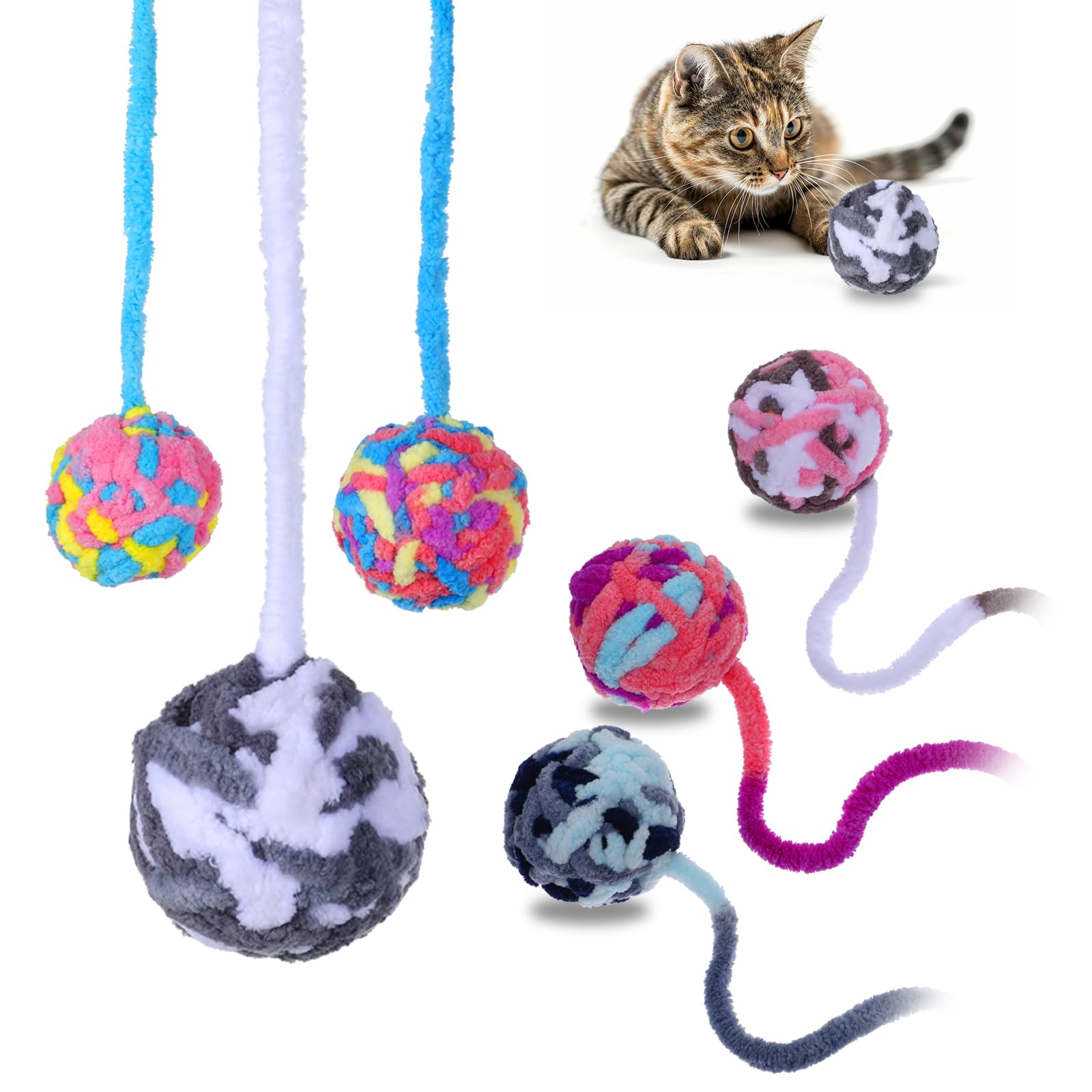 Amazon.com : cobee 6 Pcs 2 Inch Cat Toy Balls with Rope and Bell, Large ...