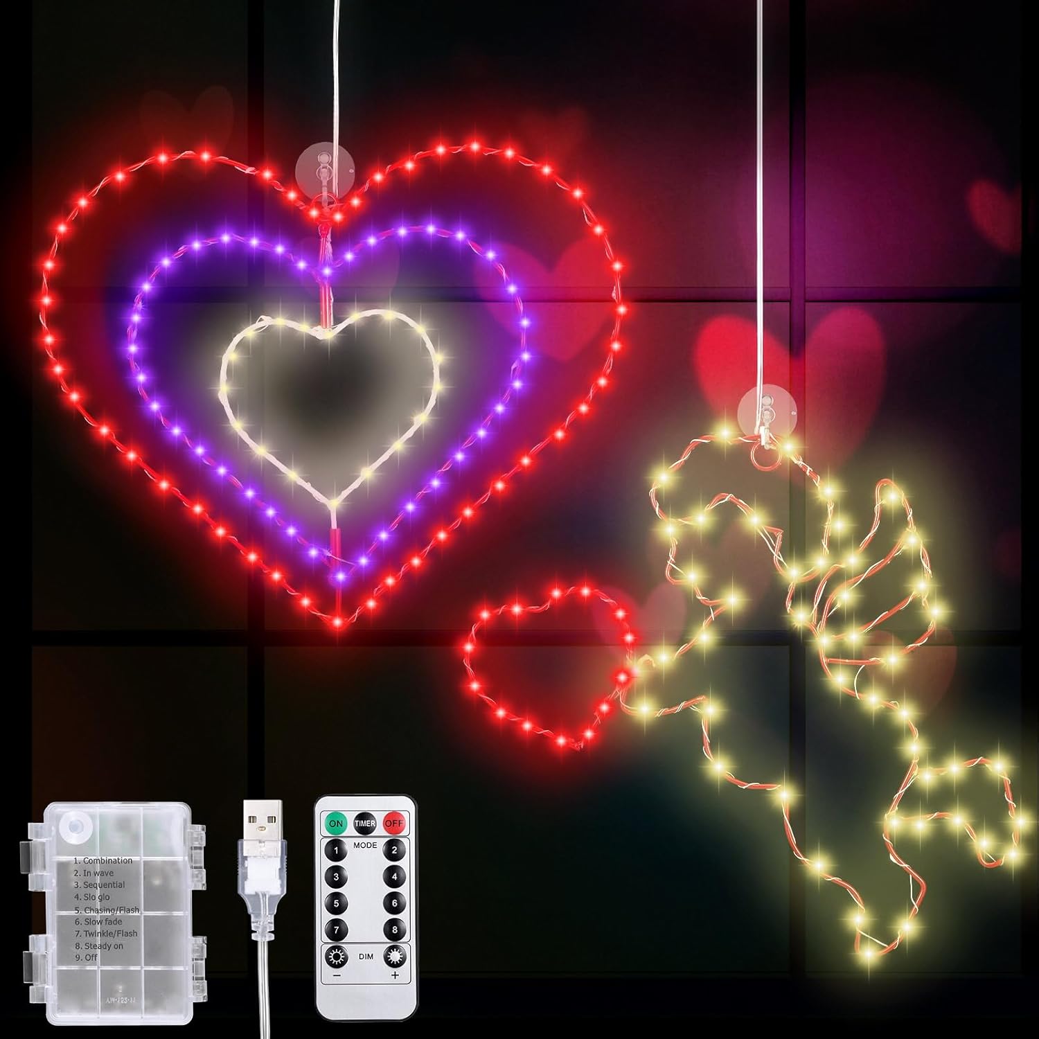 Amazon.com: Hollowfly 2 Pcs Valentine's Day Window Lights, 13.6 ...