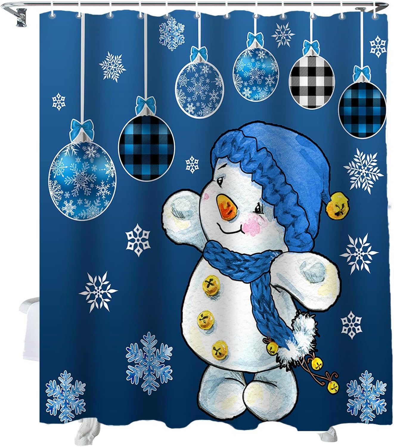 Amazon.com: Christmas Snowman Shower Curtain Blue Snowman Shower ...
