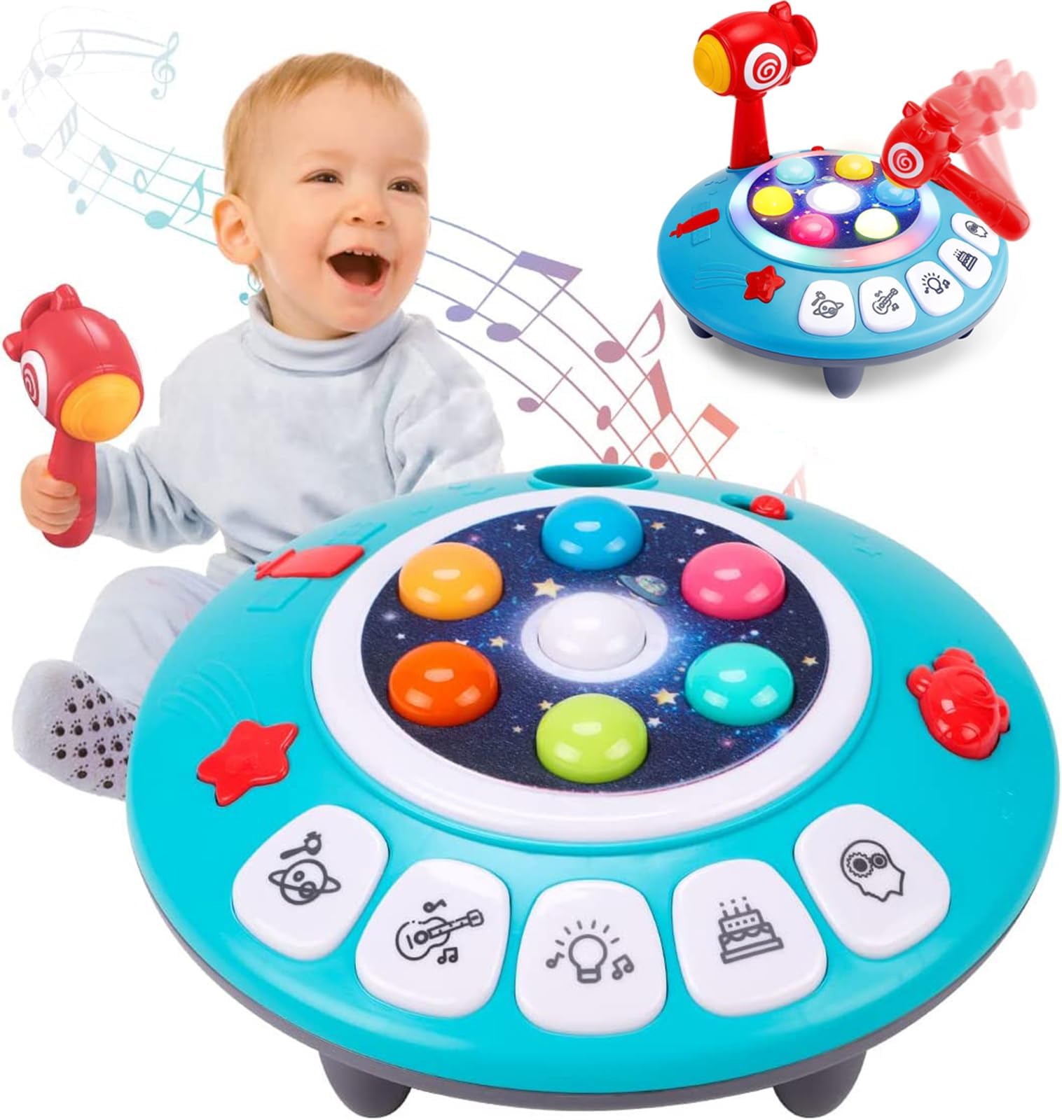 SooFam 8-in-1 Sensory Music Pounding Toy for Kids with Whack A Mole ...