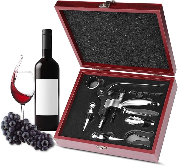 Amazon.com: Flexzion Wine Opener Set in Mahogany Wood Case - Wine ...