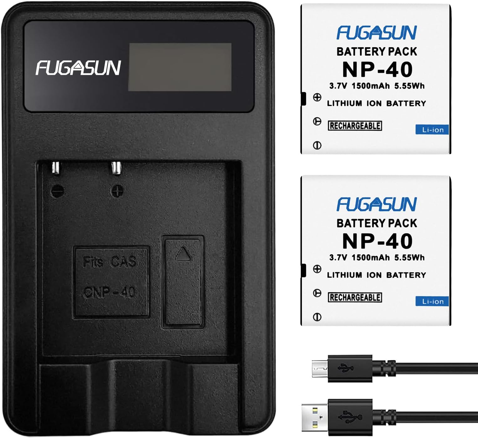 2 pcs 1500 mAh NP-40 Battery with LCD Single NP-40 NP40 Battery Charger ...