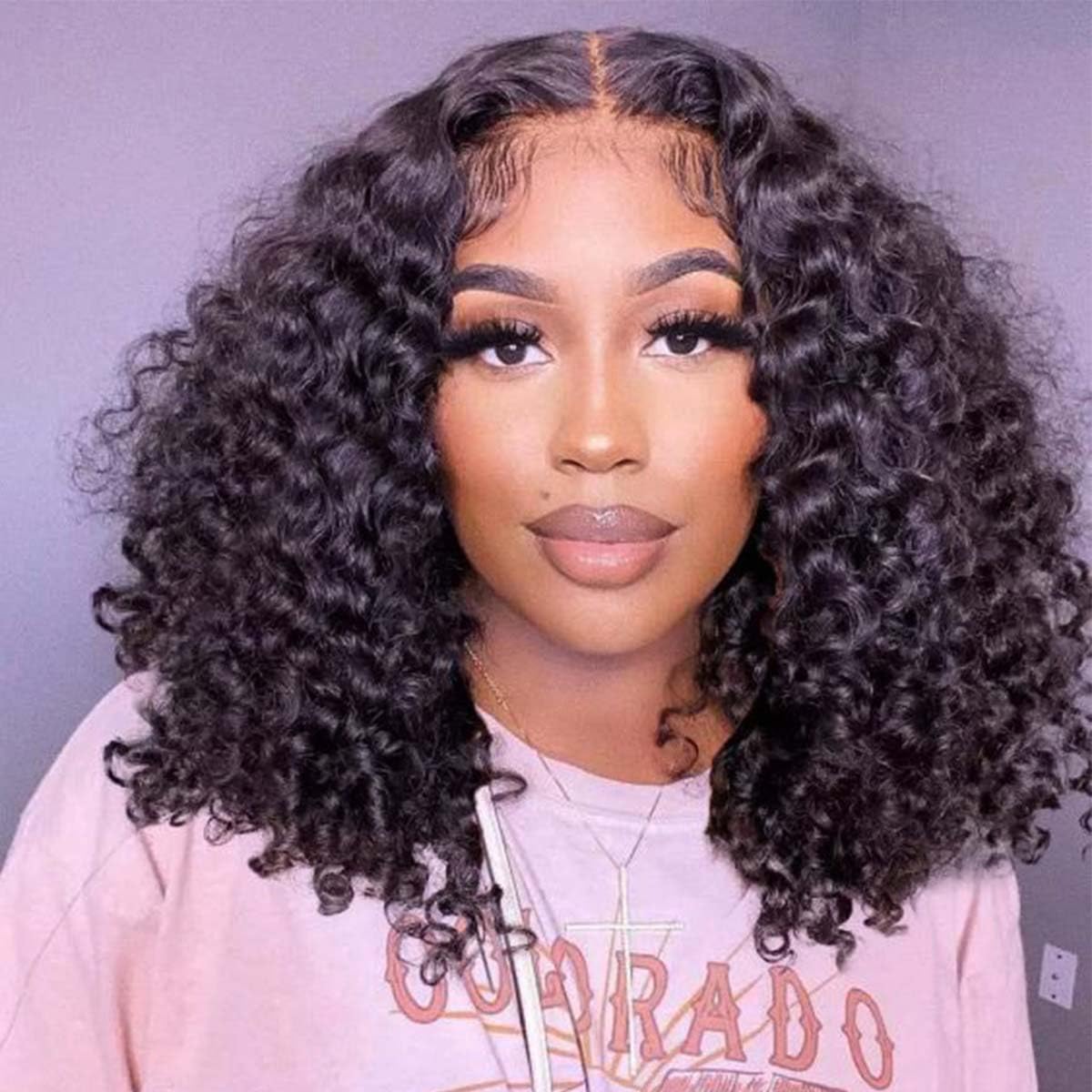 Amazon.com : 16 Inch Deep Wave Lace Front Wig Human Hair 200% Density ...