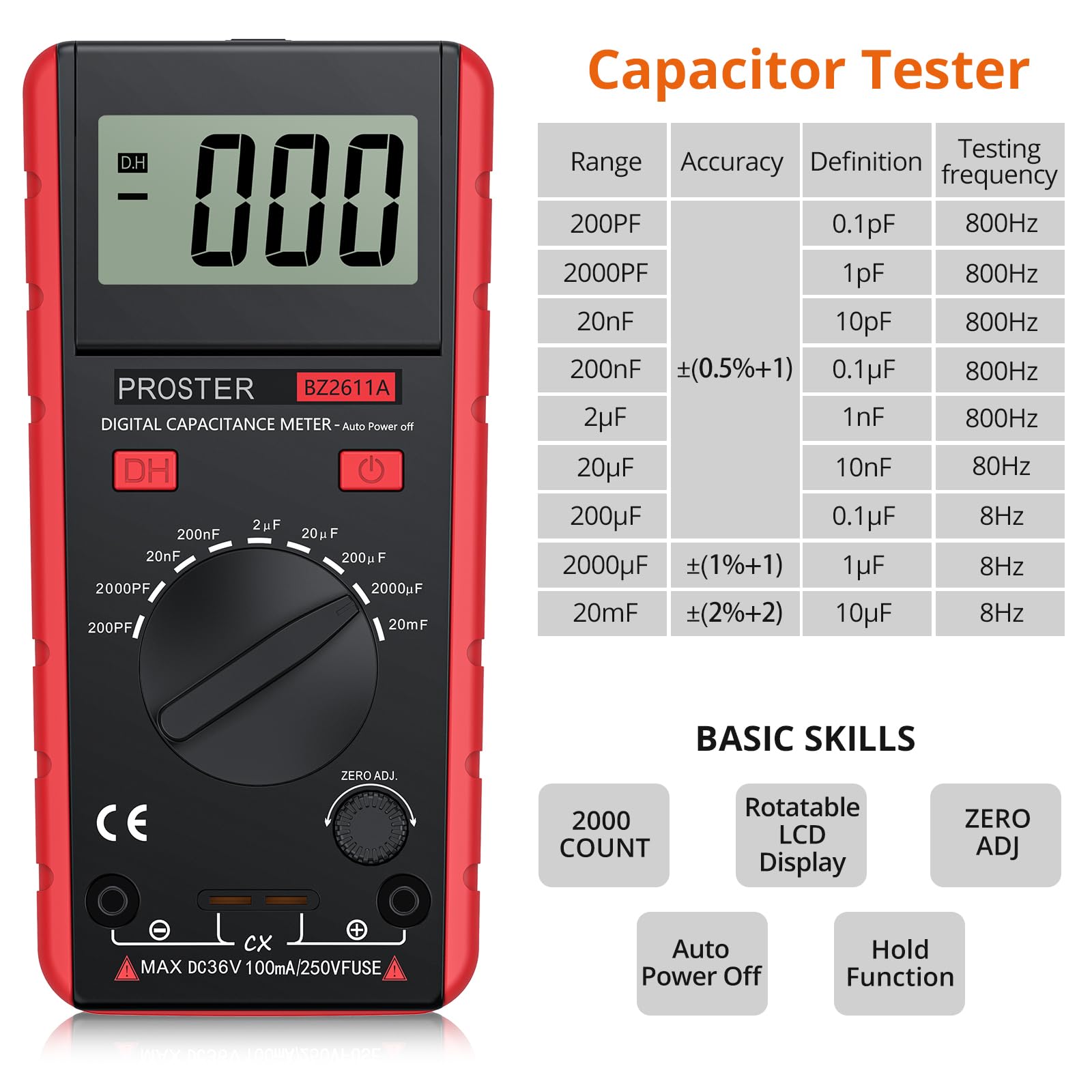Snapklik.com : Proster Digital Capacitance Meter 200pF-20mF Meter ...