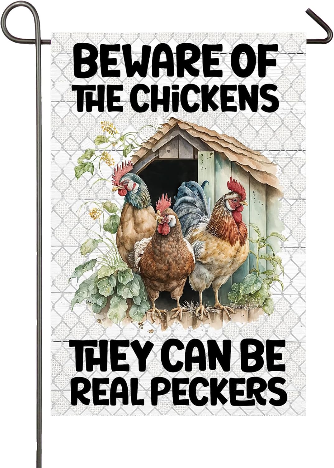 Amazon.com : Chicken Garden Flag 12x18 Inch Double Sided Beware of ...